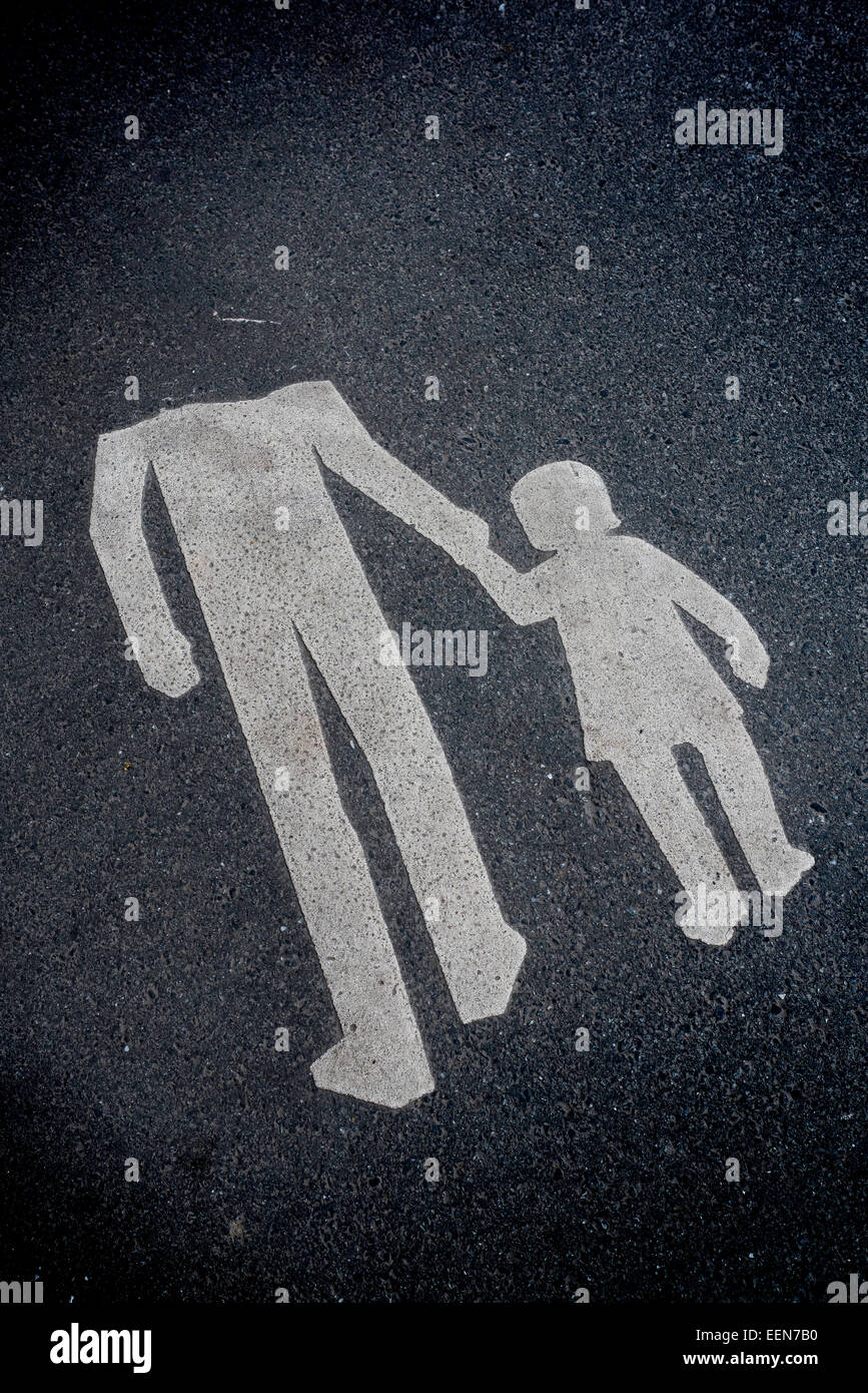 painted figures on the pavement to mark walking path Stock Photo - Alamy