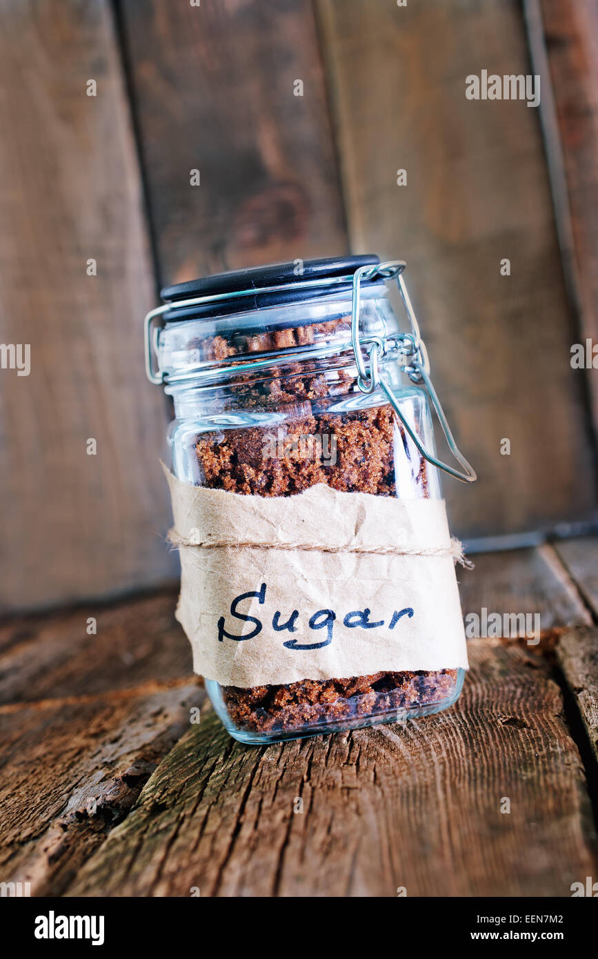 reed sugar in glass bank and on a table Stock Photo - Alamy
