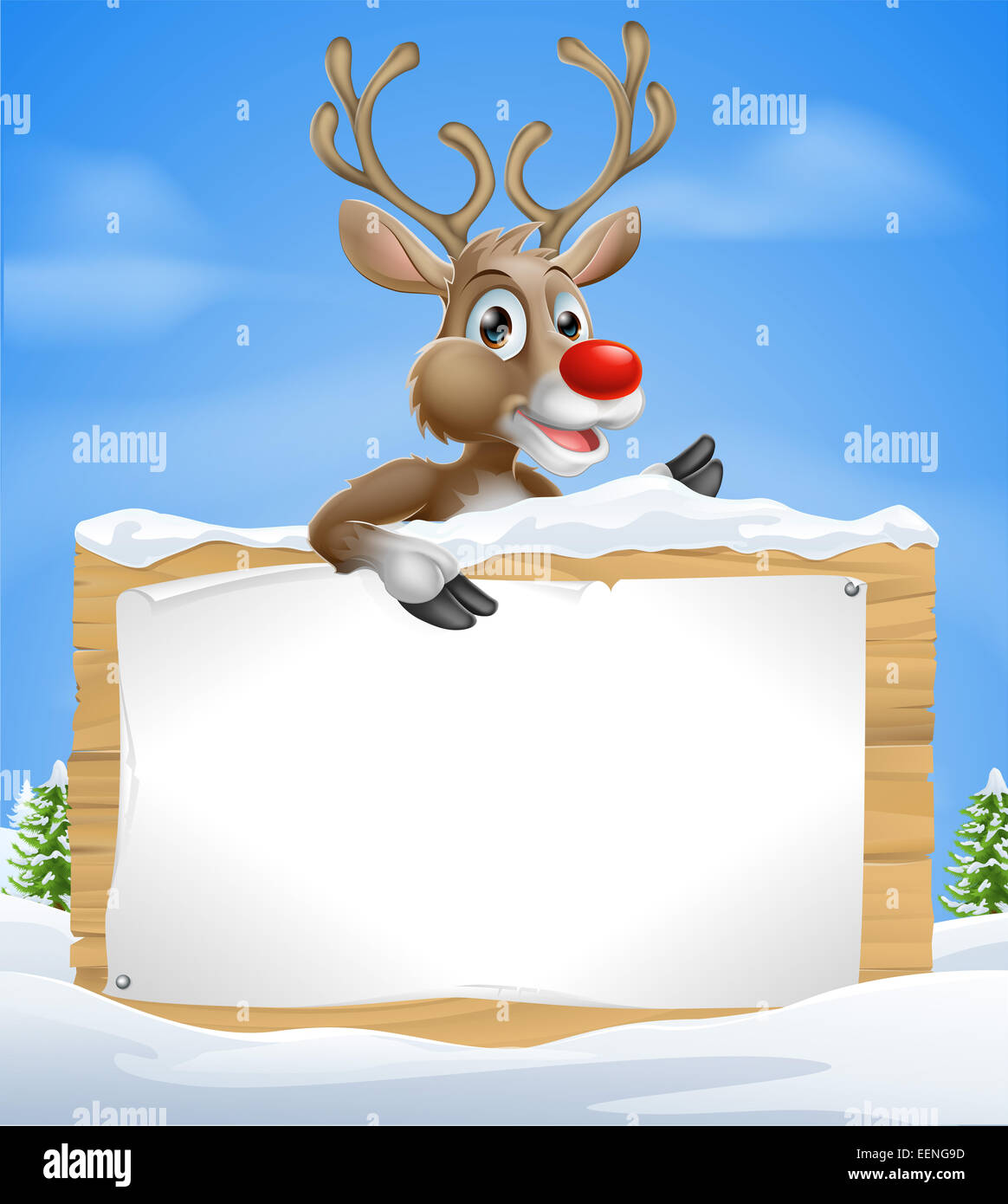 Cartoon Christmas Reindeer Sign of one of Santa’s cute red nosed ...