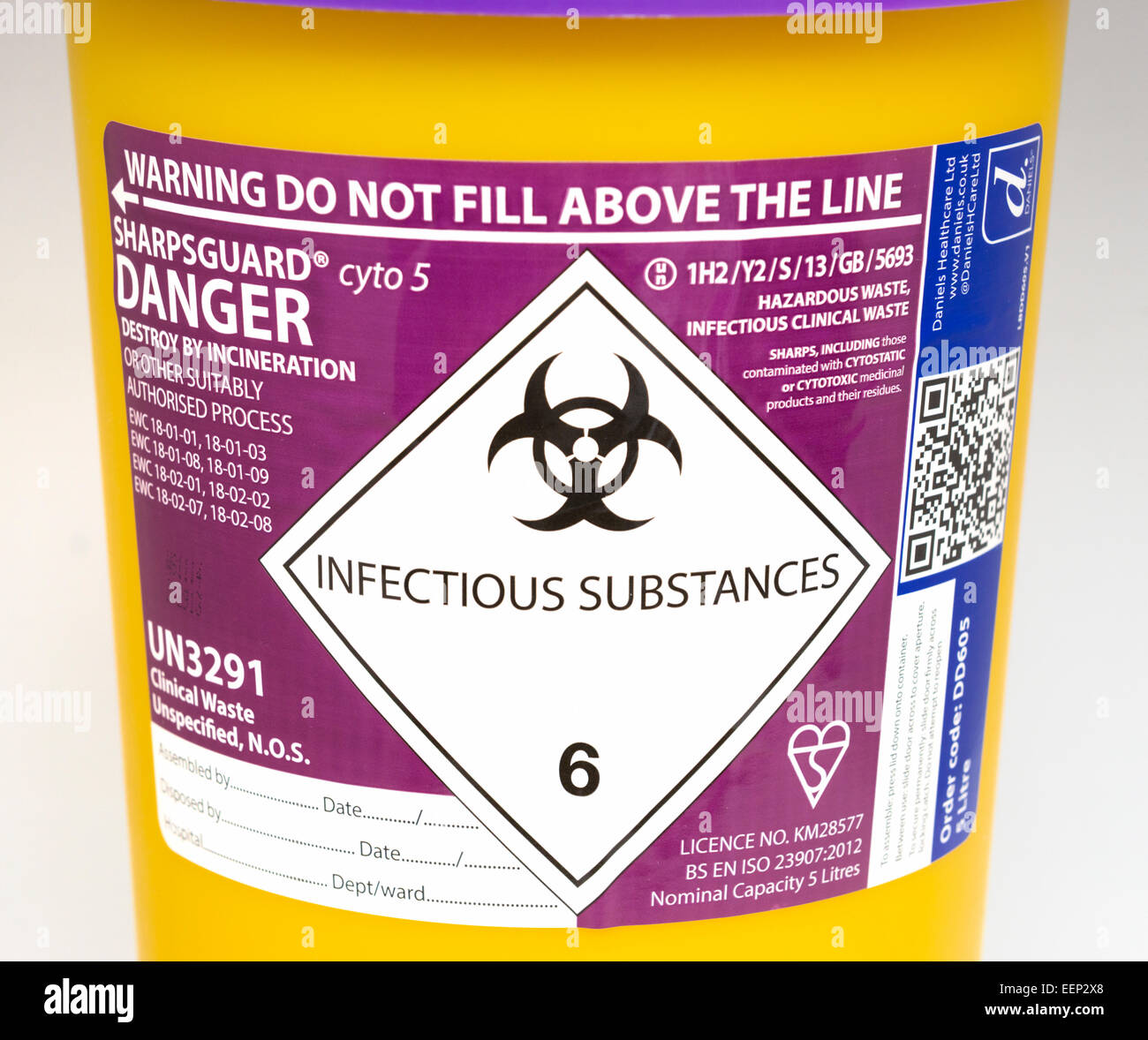 A sharps bin for disposal of used needles and sharps waste Stock Photo ...