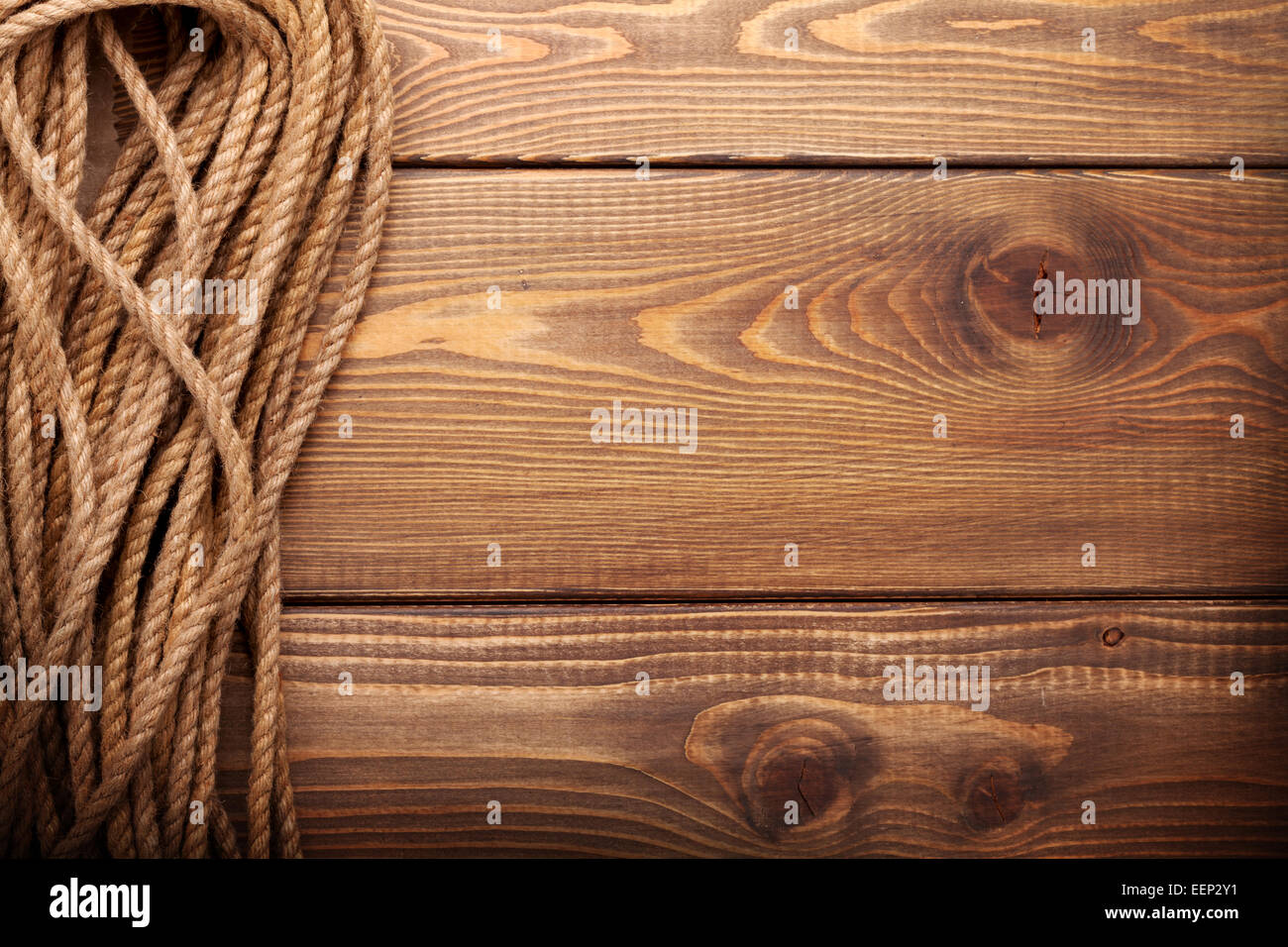 Wooden background with marine rope and copy space Stock Photo - Alamy