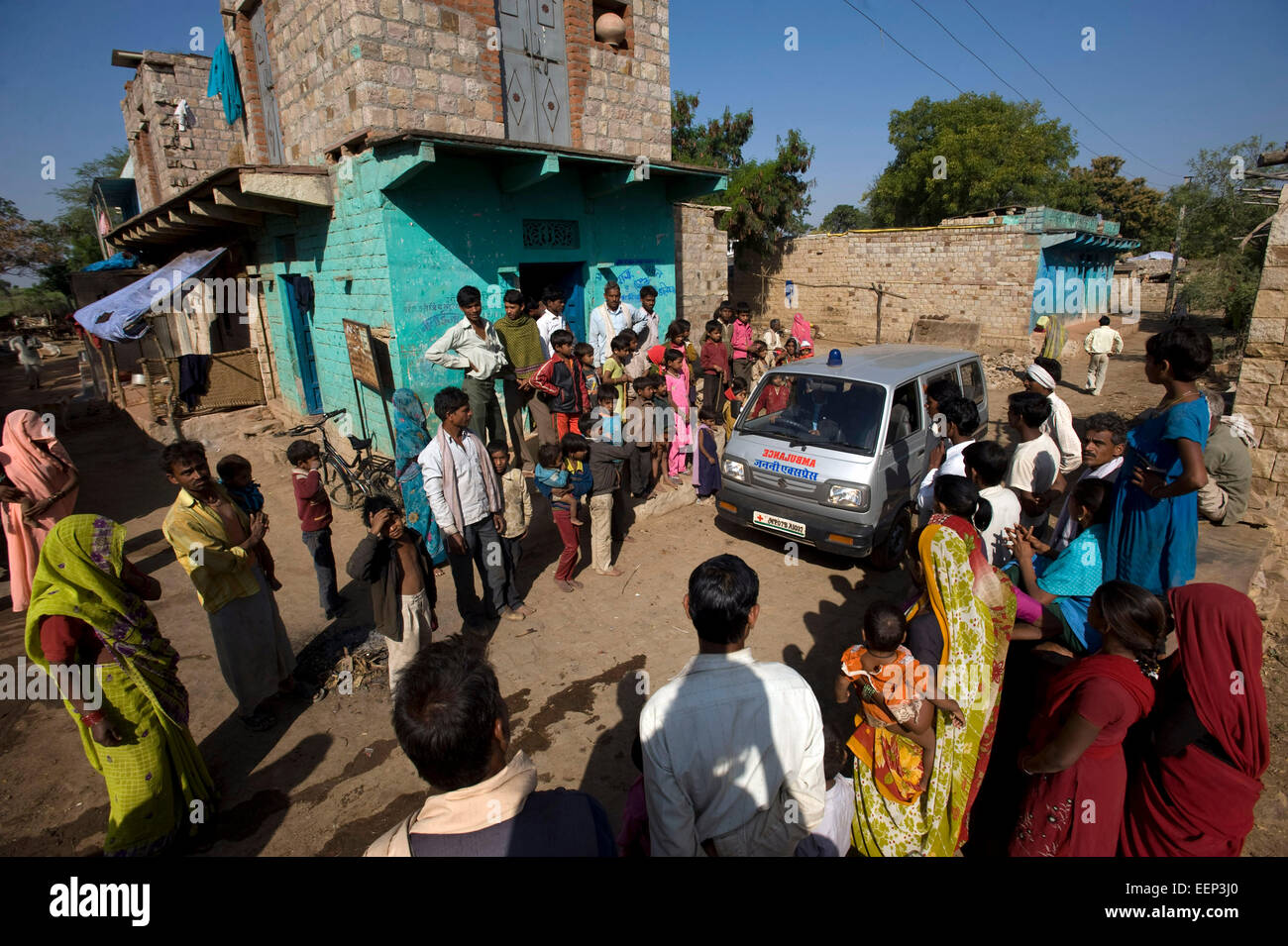 A Janani Express ambulance, Janani means “mother” in Hindi, transports ...