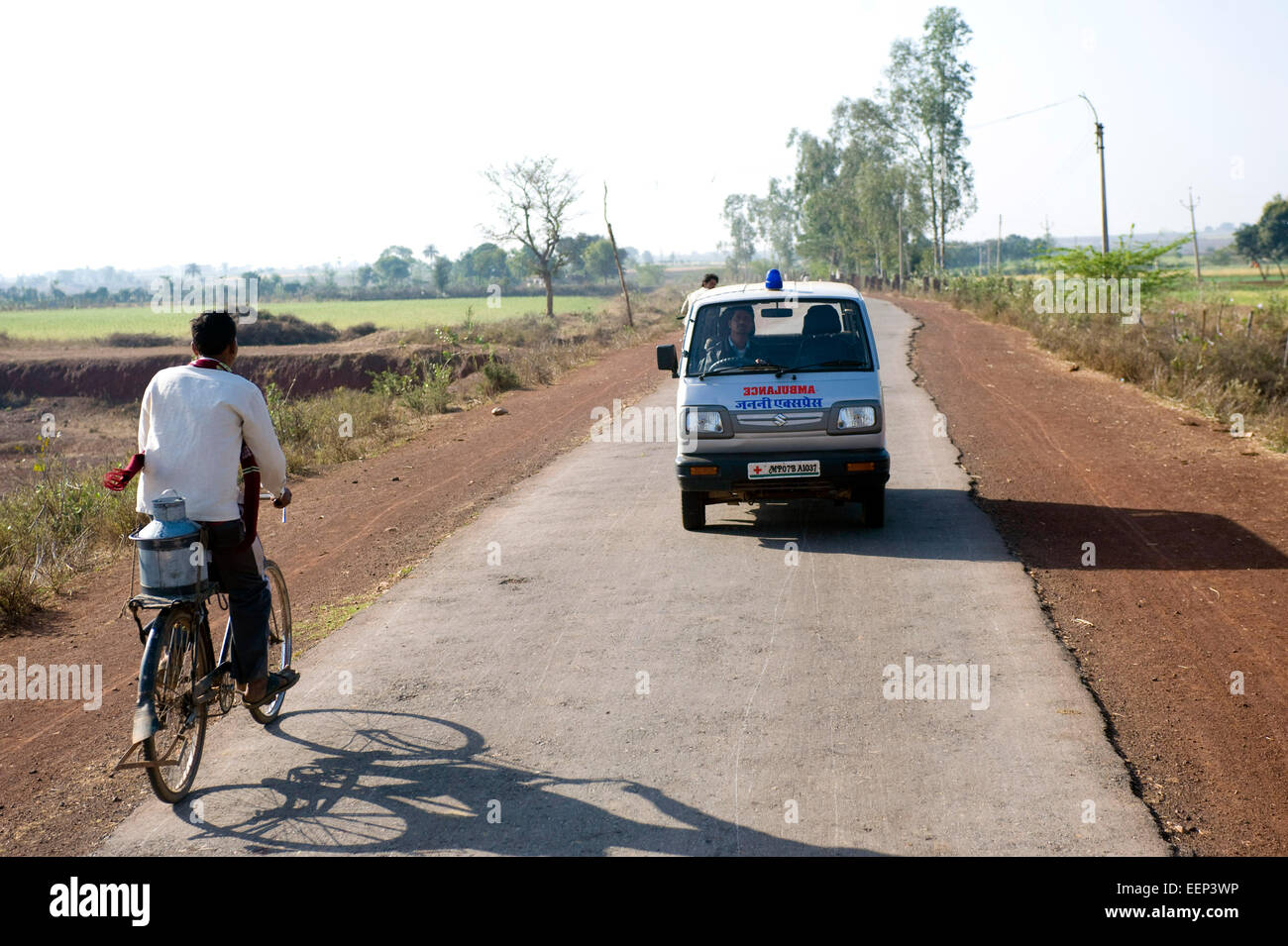 A Janani Express ambulance, Janani means “mother” in Hindi, transports ...