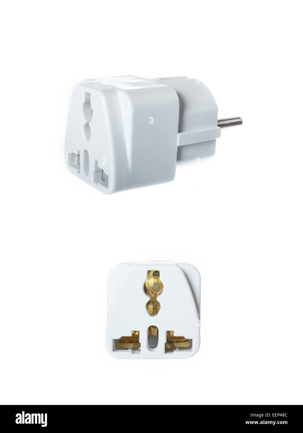 Close up universal American to European travel adapter converter plug ...
