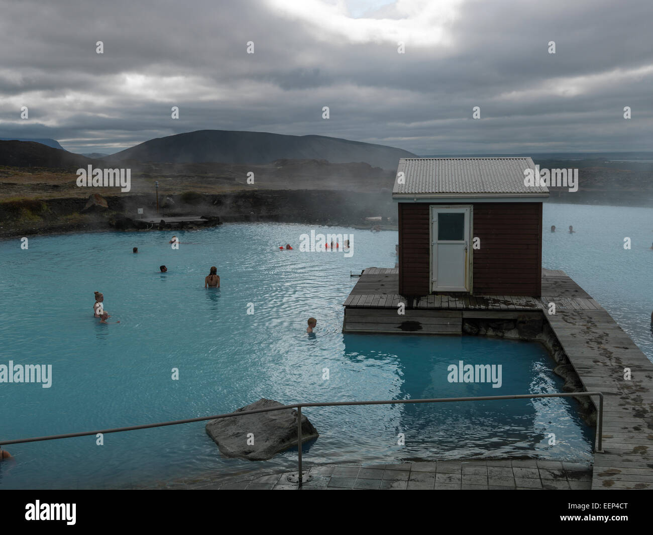 Mývatn Nature Bath in Northern Iceland with very dense, low clouds ...