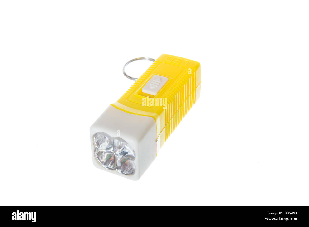 Electric yellow pocket led flashlight or torch. Object isolated on ...