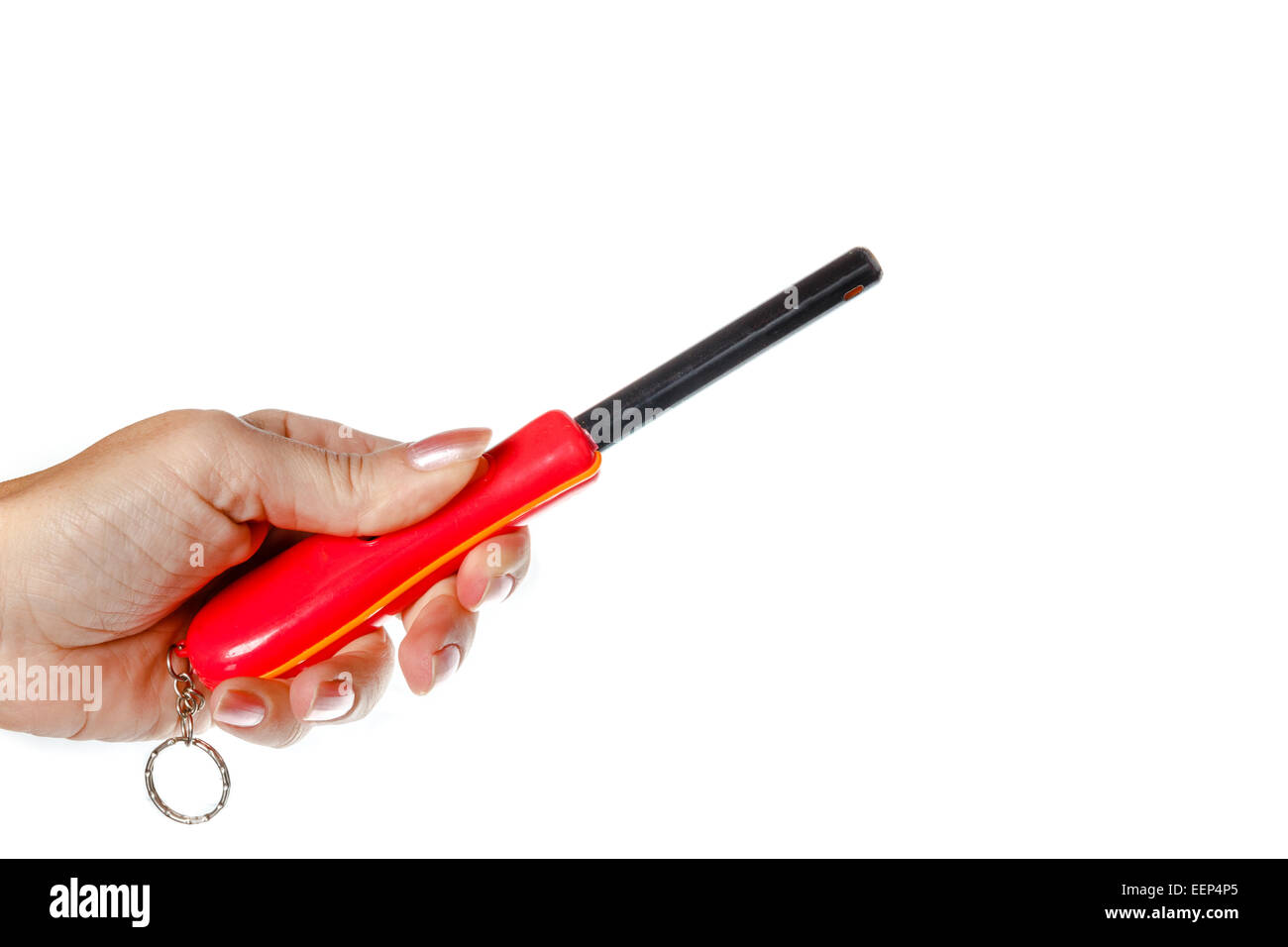 Red gas lighter for kitchen . Object is isolated on white background ...