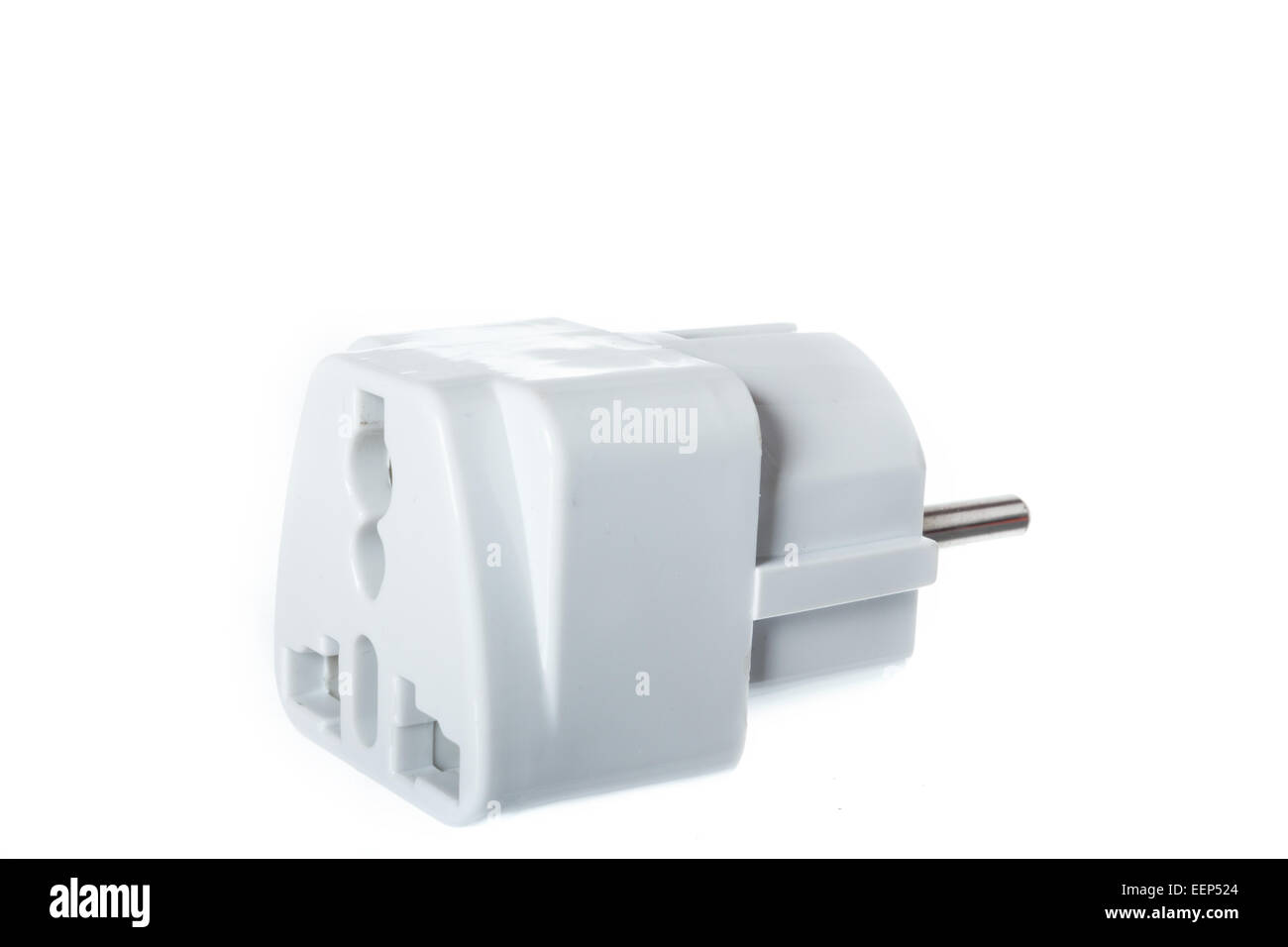 Close up universal American to European travel adapter converter plug ...