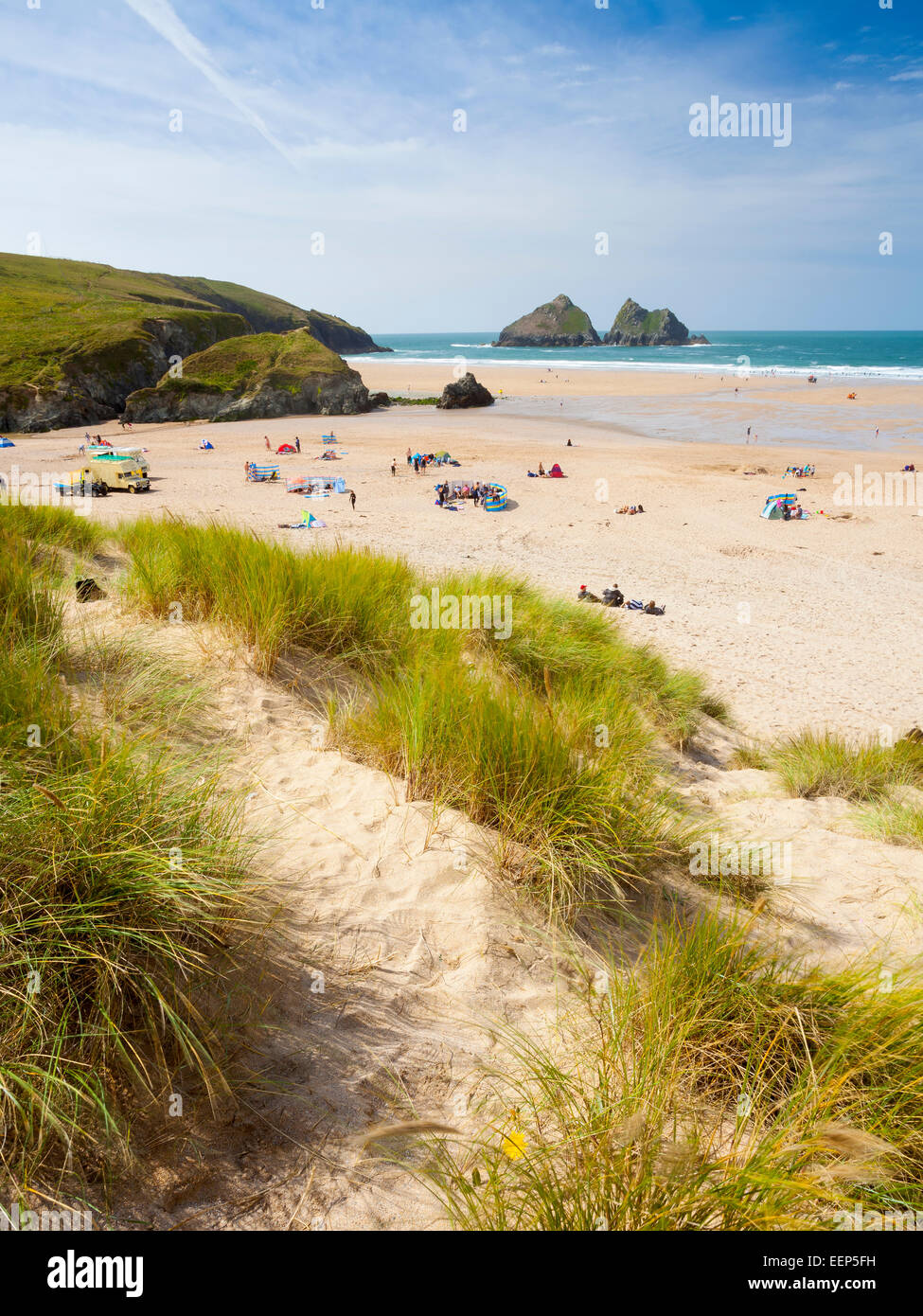 The golden sandy beach at Holywell Bay Cornwall England UK Europe Stock ...