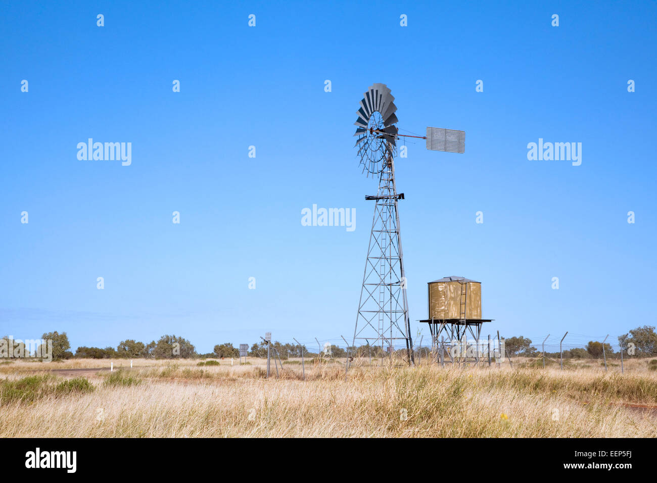 Frewena Bore along the Barkly Highway with windmill pumping bore water ...