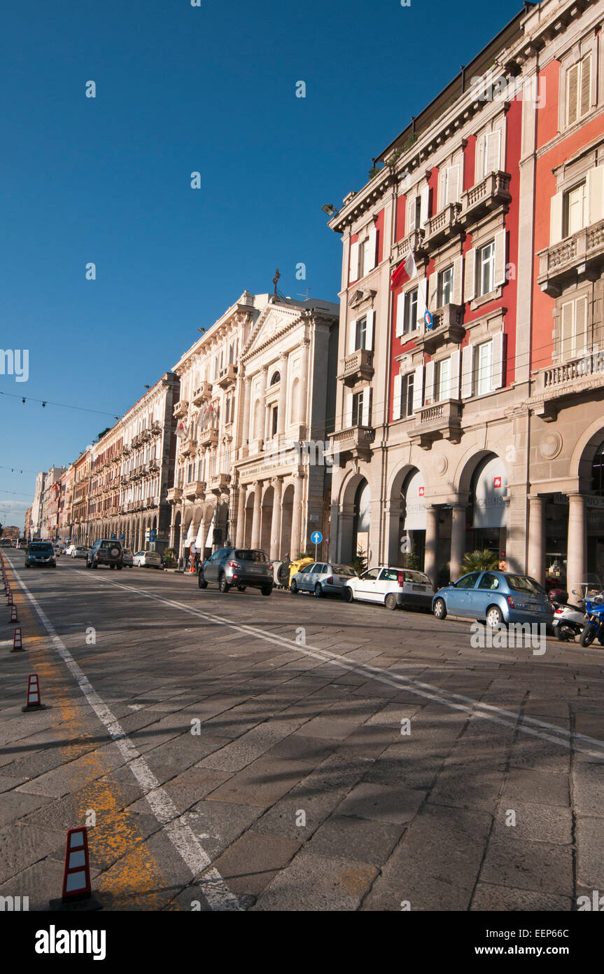 Foresight of Cagliari town, the main road of via Roma, in front of the ...