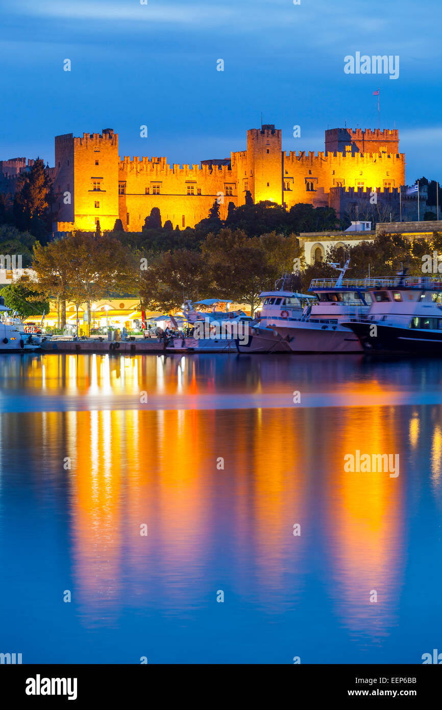 Mandraki Harbour Rhodes Greece and The Palace of the Grand Master of ...
