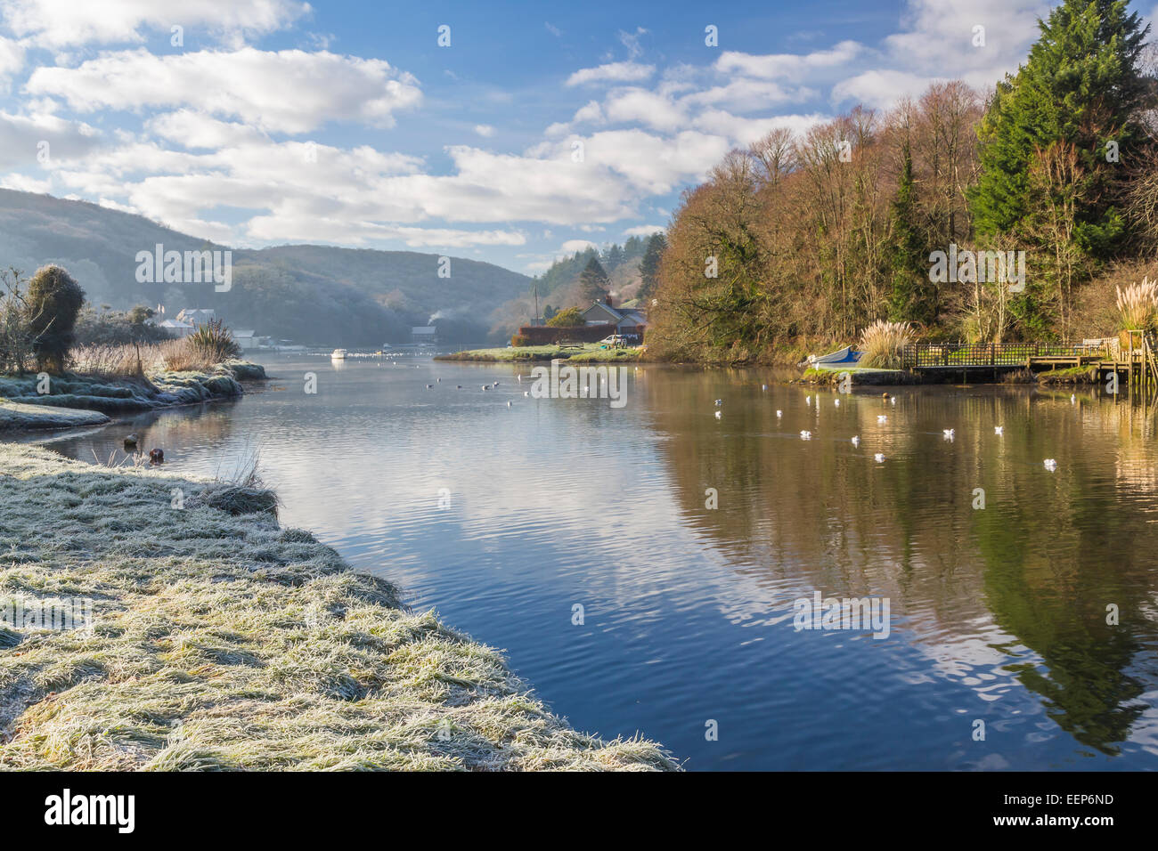Reflections in the River Lerryn Cornwall on a frosty morining Stock ...