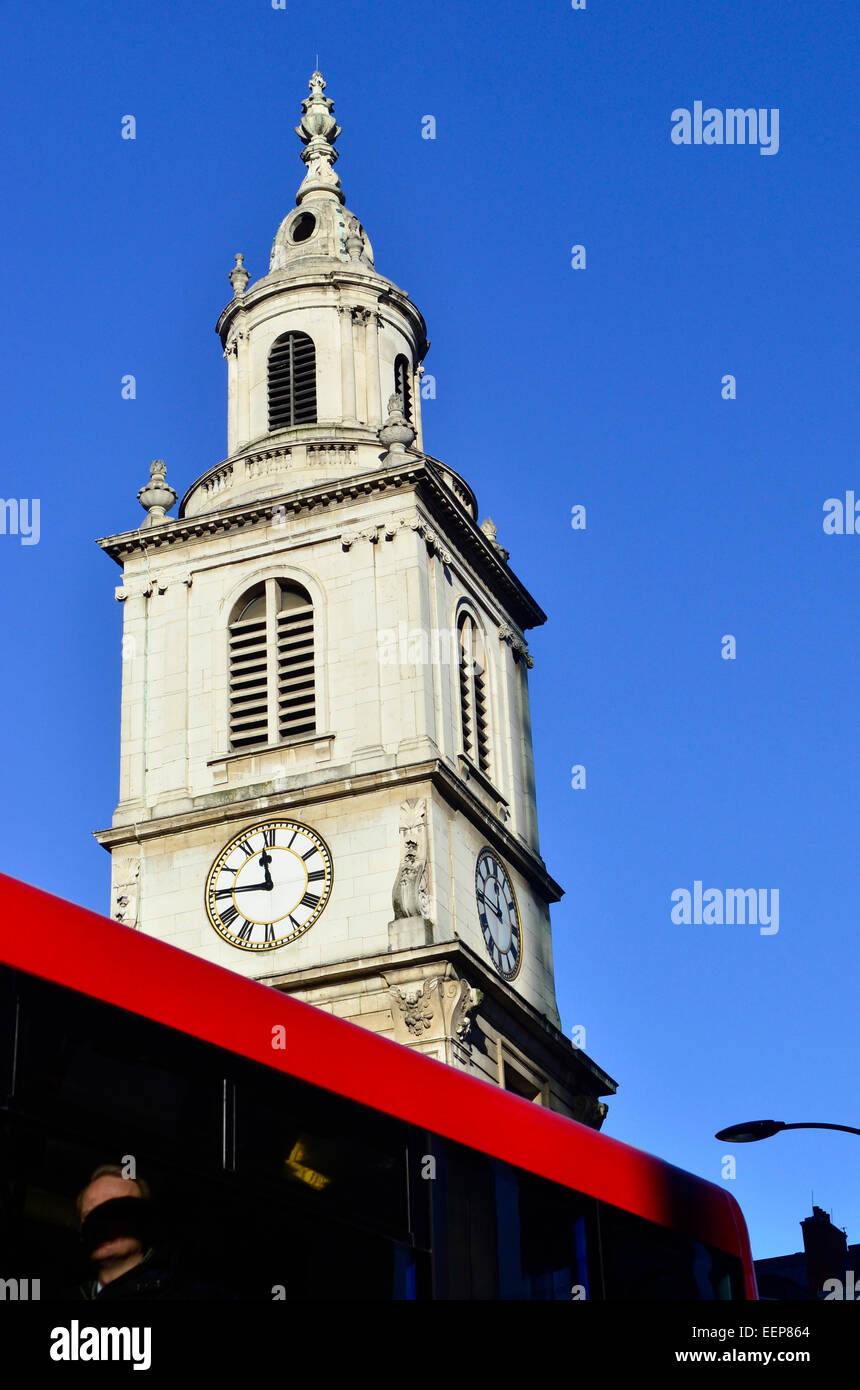 St Botolph Bishopsgate Church, Bishopsgate with a red double decker bus ...