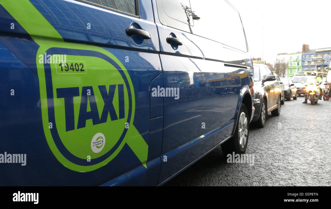 Dublin, Ireland. 20th January, 2015. A Taxi sign on side of a taxi ...