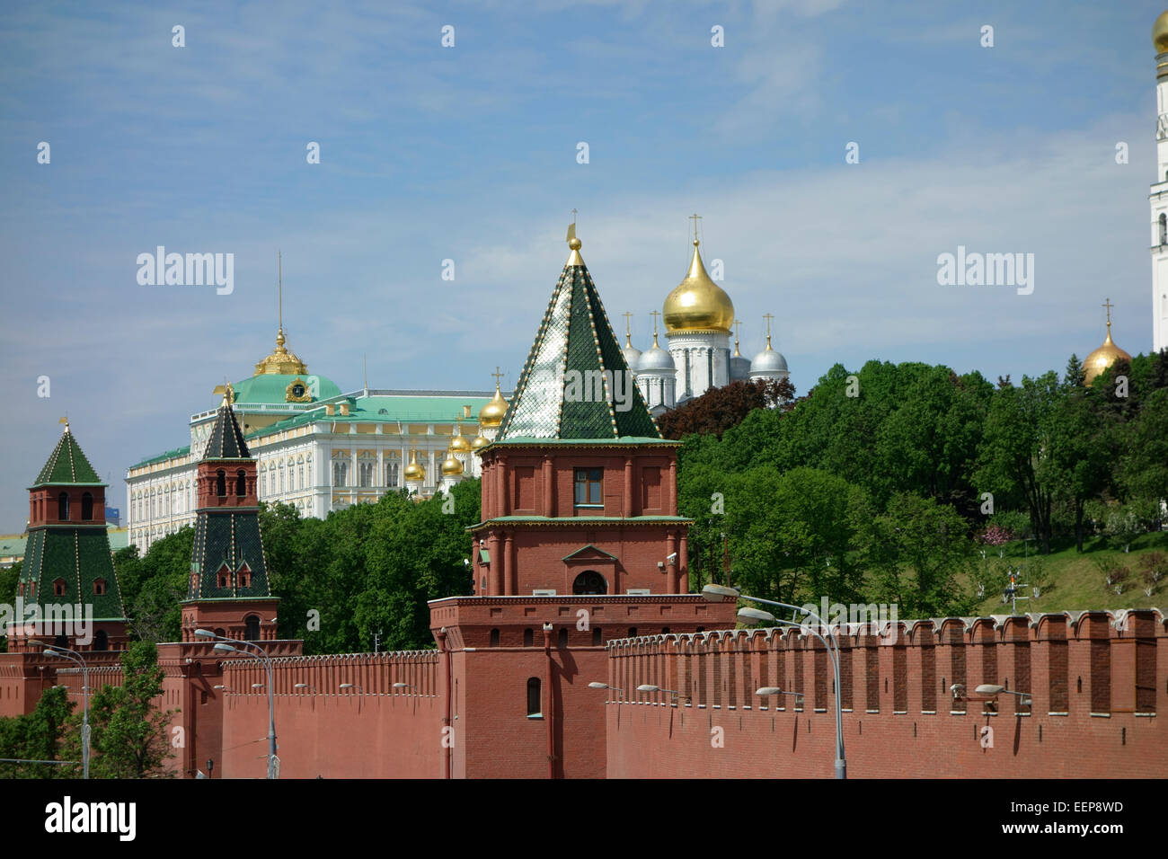 View of the Kremlin wall, towers, Cathedral of Archangel Michael and ...