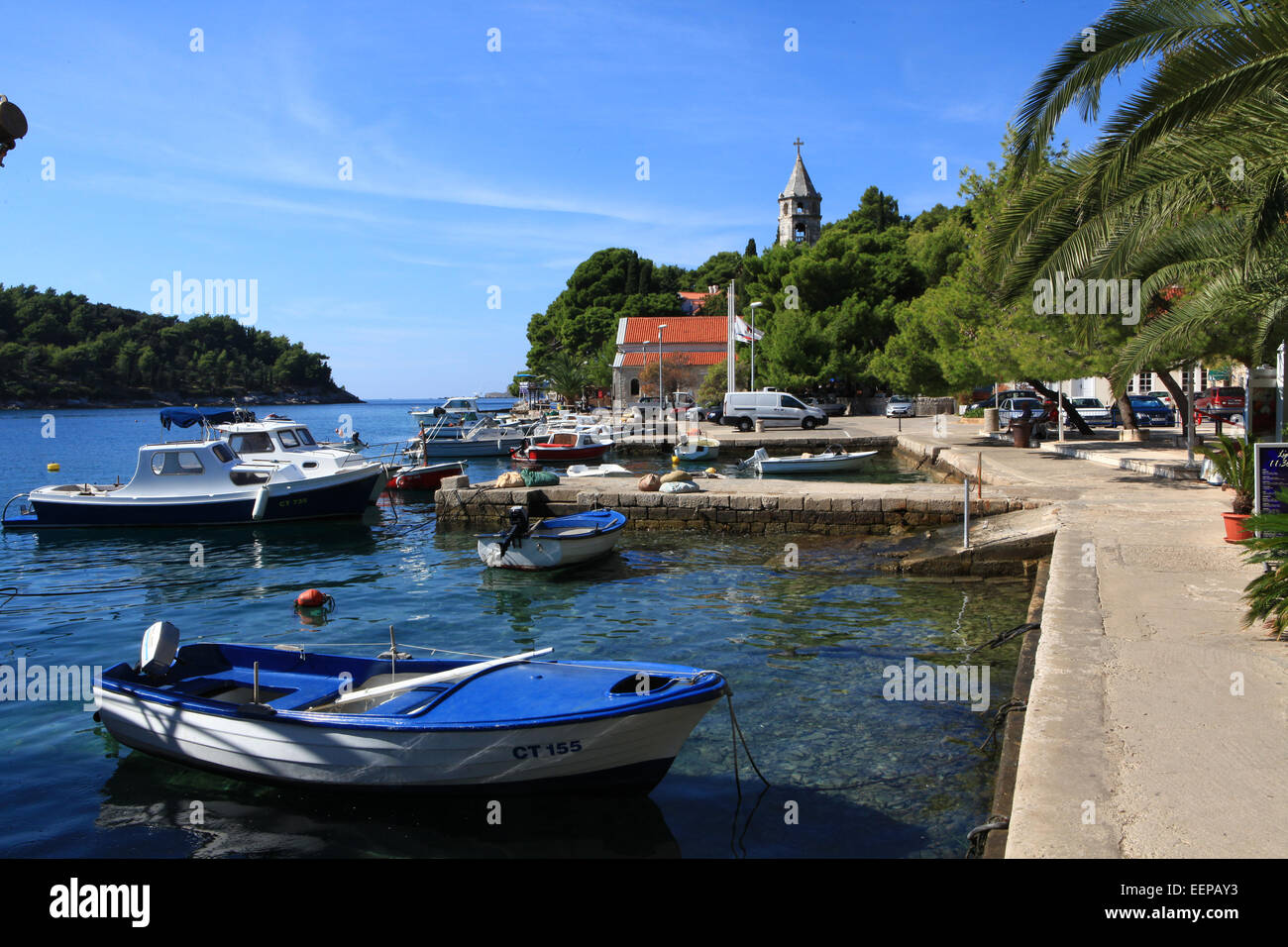 Cavtat, Harbour front, Croatia with boats in harbour and Yachts on the ...