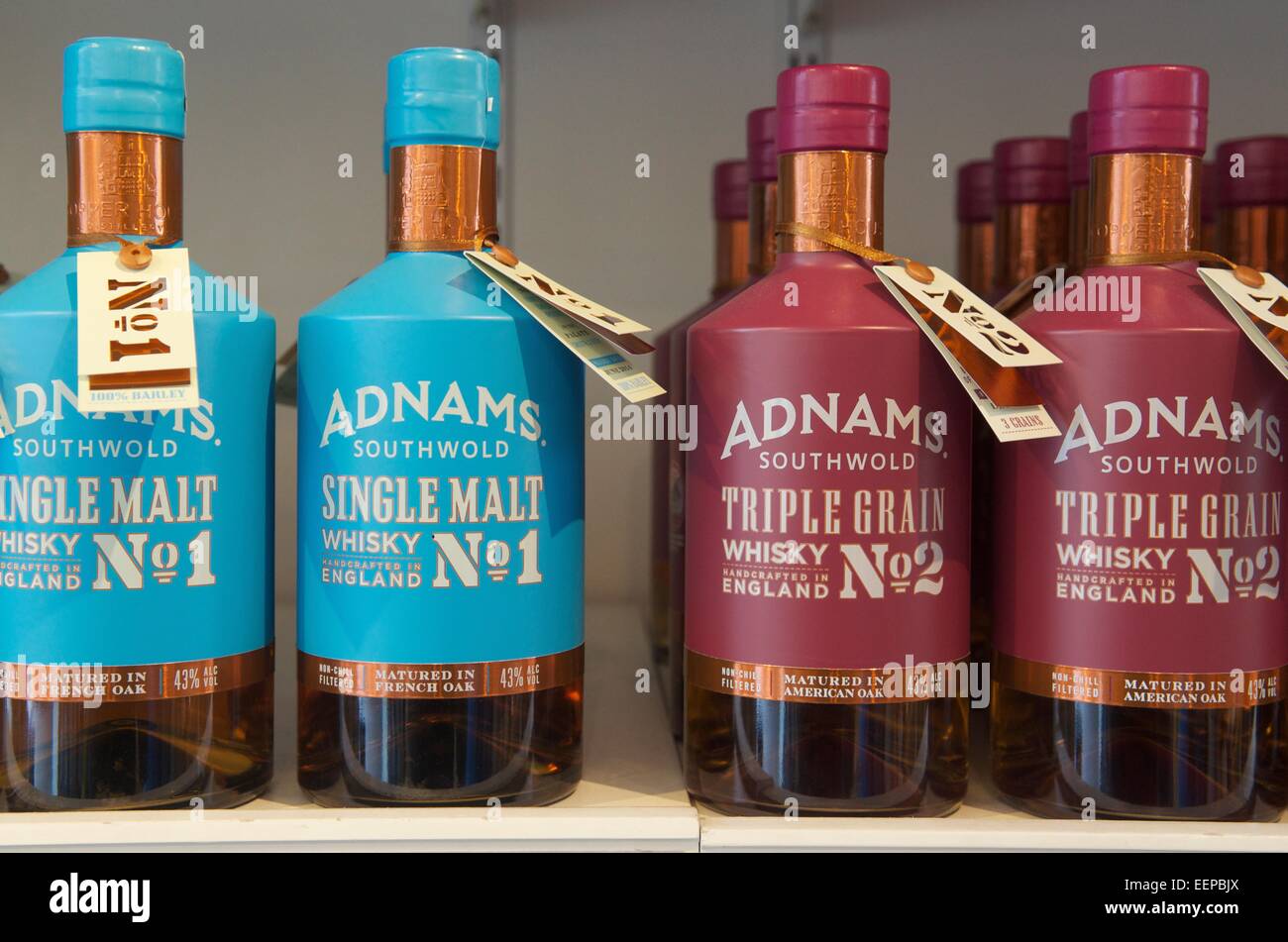 Bottles of Adnams Single Malt and Adnams Triple Grain Whisky Stock ...