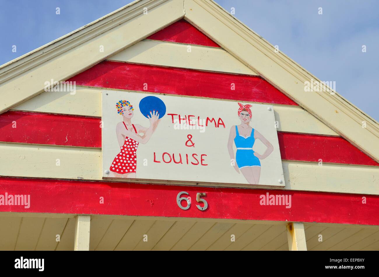 Thelma & Louise Beach Hut, Southwold, Suffolk, England Stock Photo - Alamy