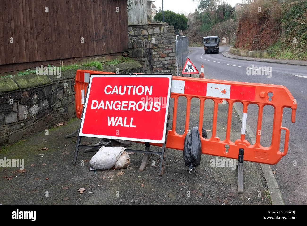 Caution dangerous wall sign beside a road in Stapleton, Bristol, 20th ...