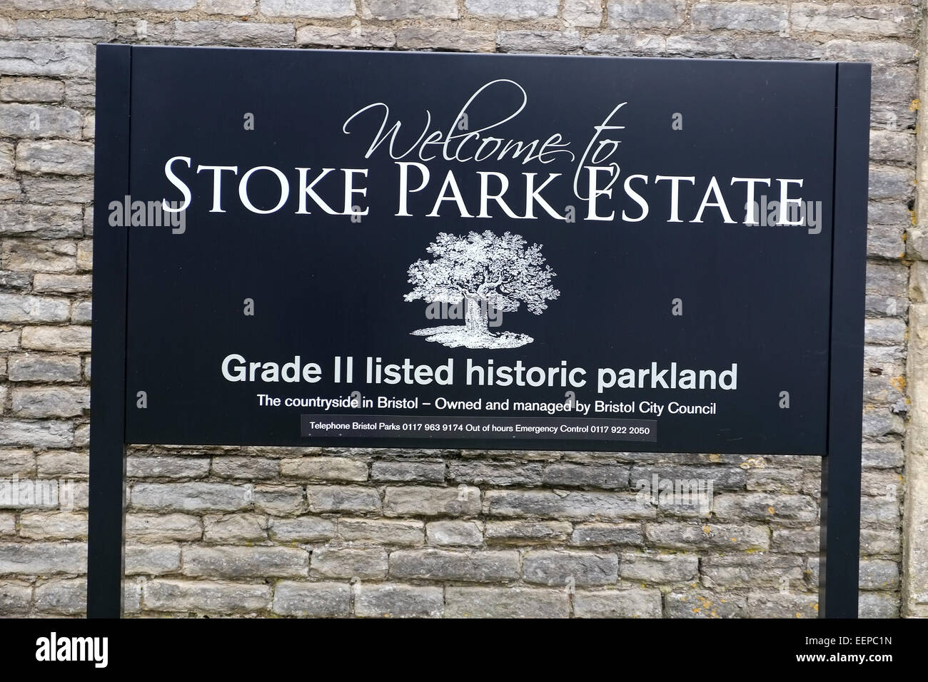Welcome to Stoke Park Estate sign, a grade 2 listed historic parkland ...