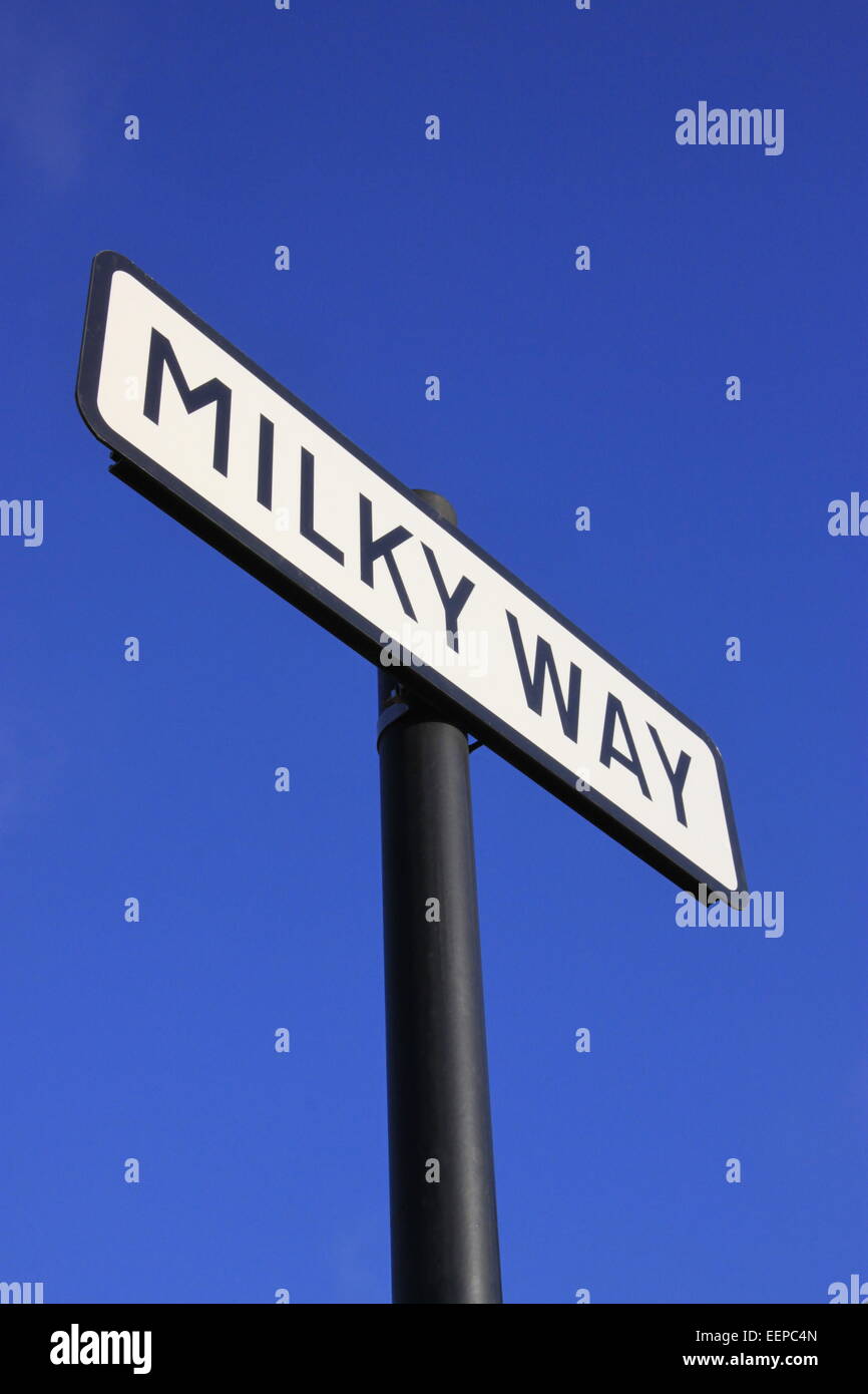 Street sign 'Milky Way' in Hull, England against perfect blue sky Stock ...