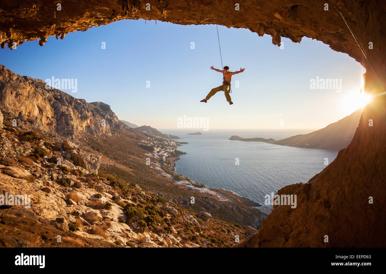 Climber down cliff on rope hi-res stock photography and images - Alamy