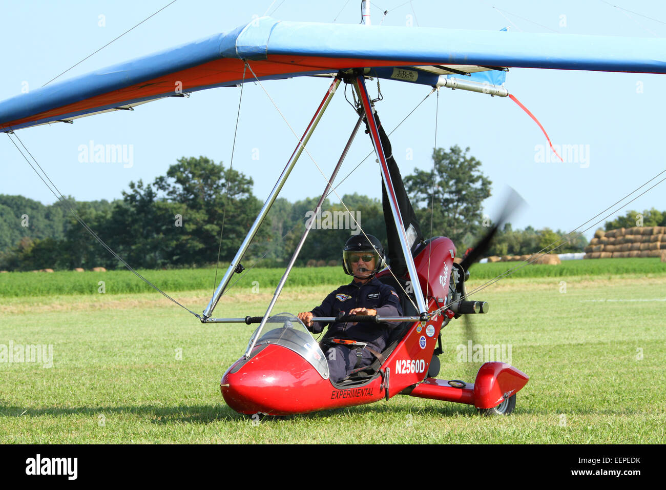ROSSI model 1+1 Weight-shift-control experimental aircraft. Adult man ...