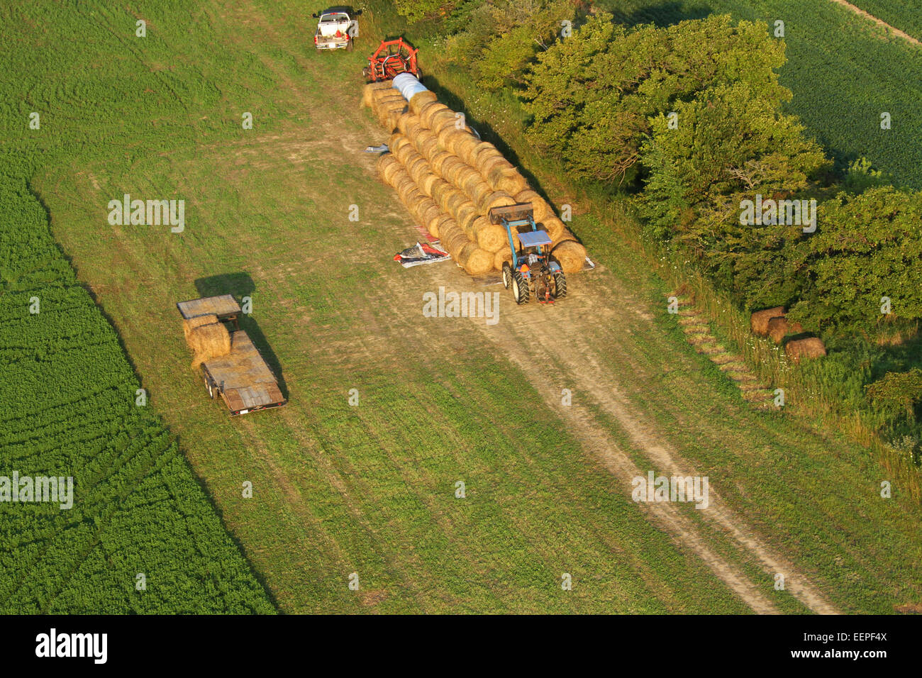 Aerial view of farm land. Hay bales. Purdy Field Fly-In. August 2014 ...