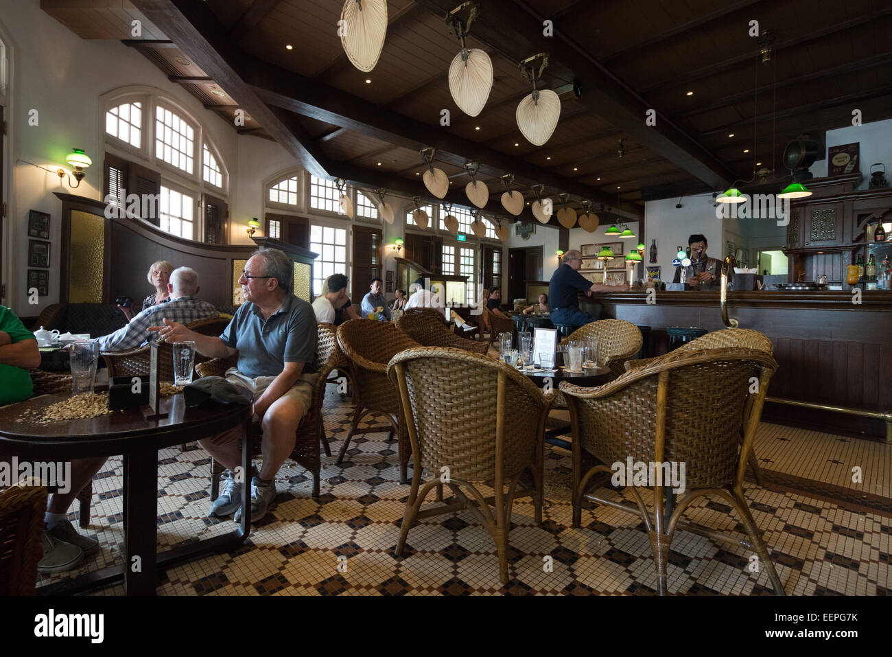 Inside the Long Bar of the Raffles Hotel, Singapore. Home of the ...