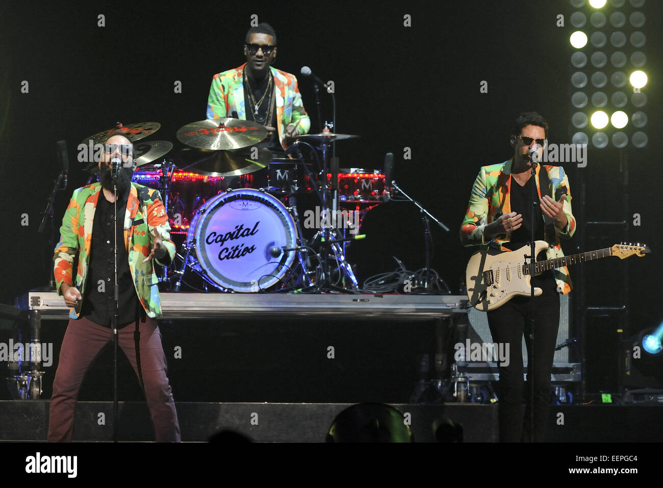 Capital Cities performs on stage during Katy Perry Prismatic World Tour ...