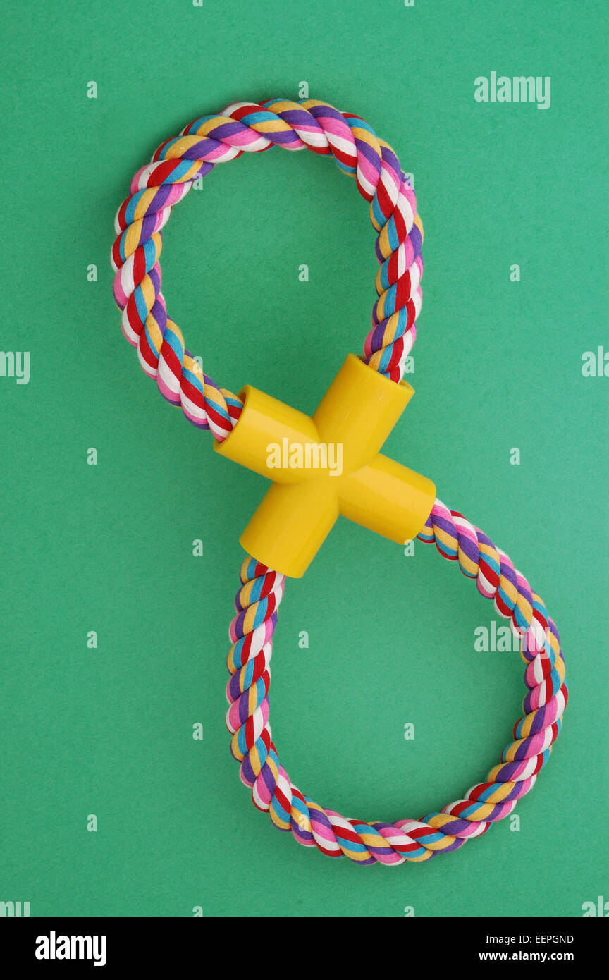 Stock photo of a multi colored dog chew toy, on a green background ...