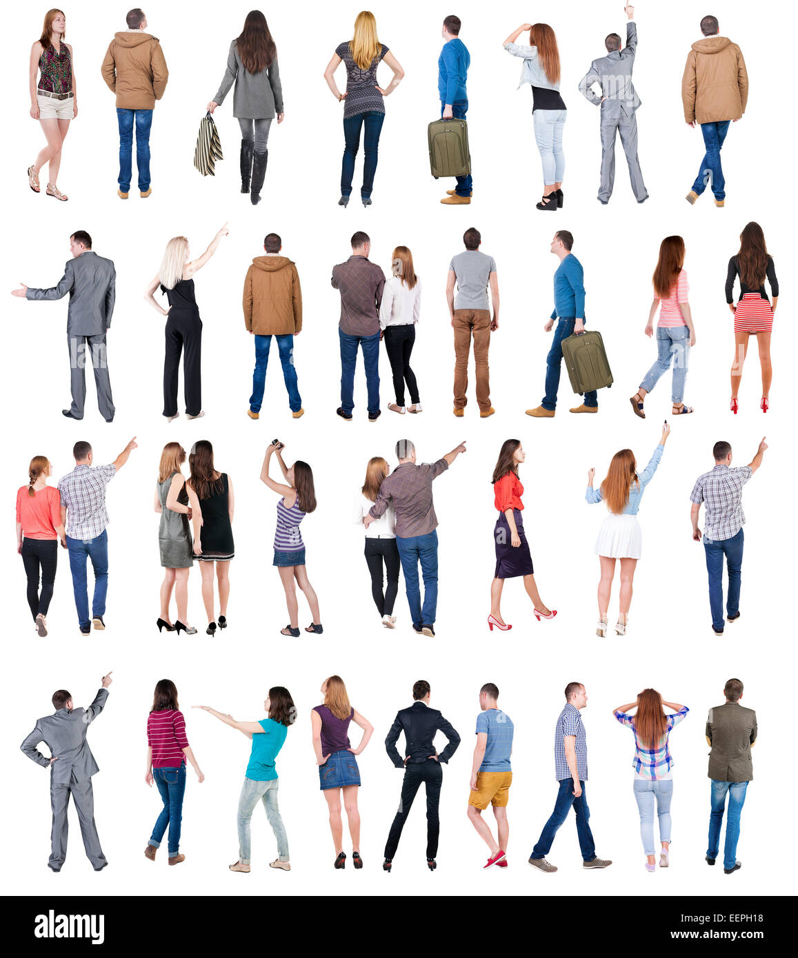 Collection " Back view people ". Rear view people set. backside view of ...