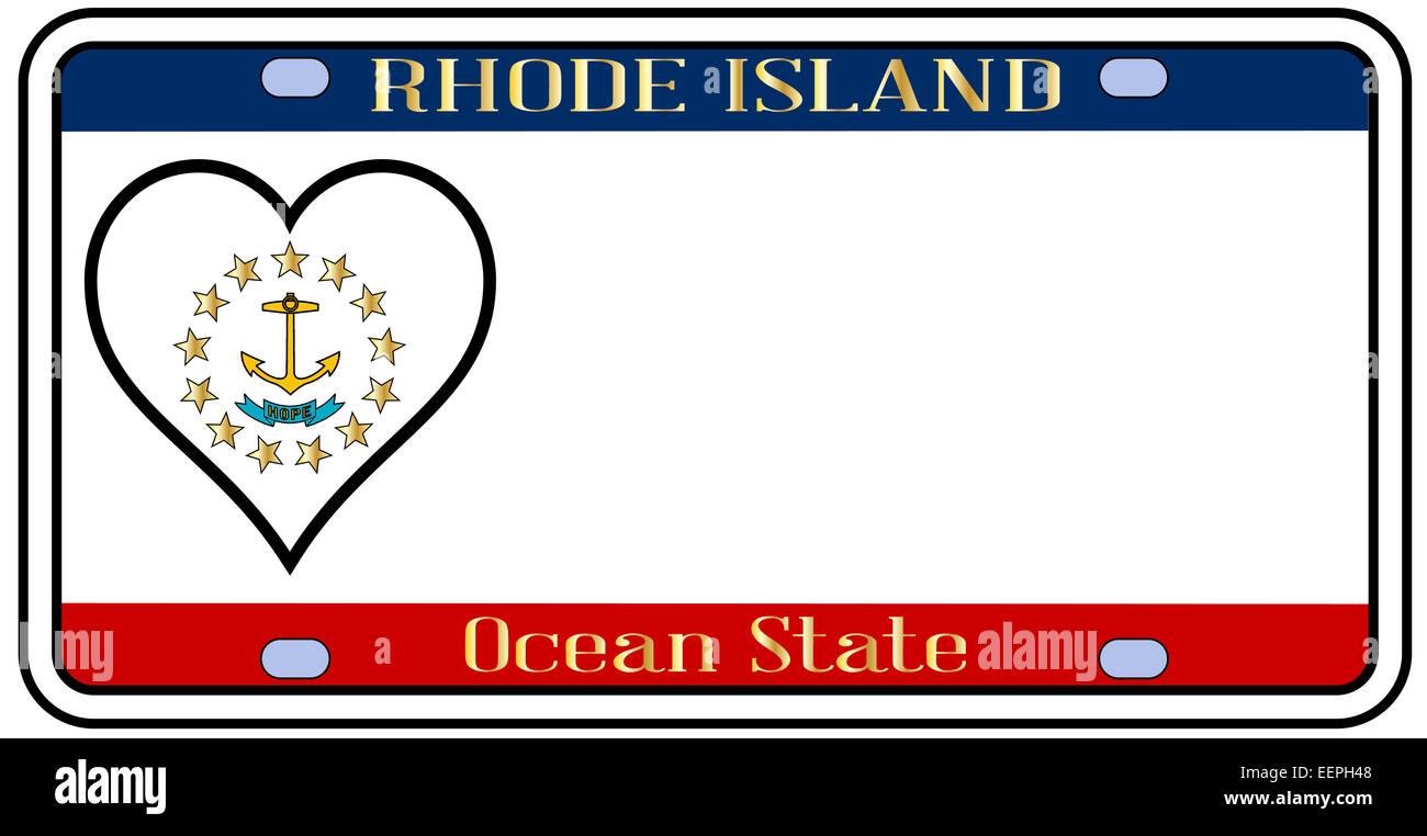 Rhode Island state license plate in the colors of the state flag with ...