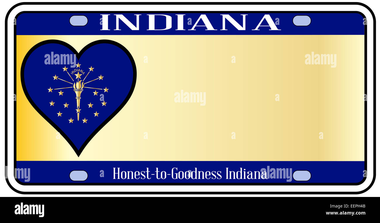 Indiana state license plate in the colors of the state flag with the ...