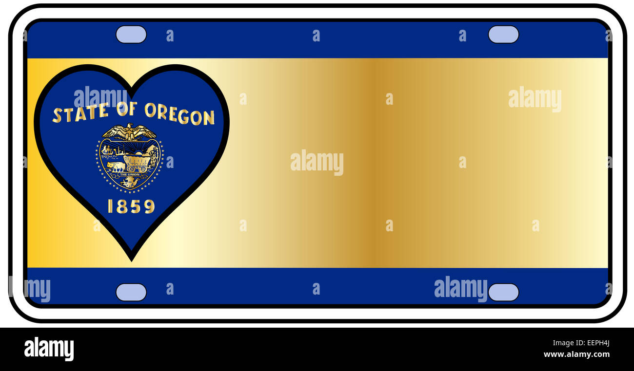 Oregon state license plate in the colors of the state flag with the ...