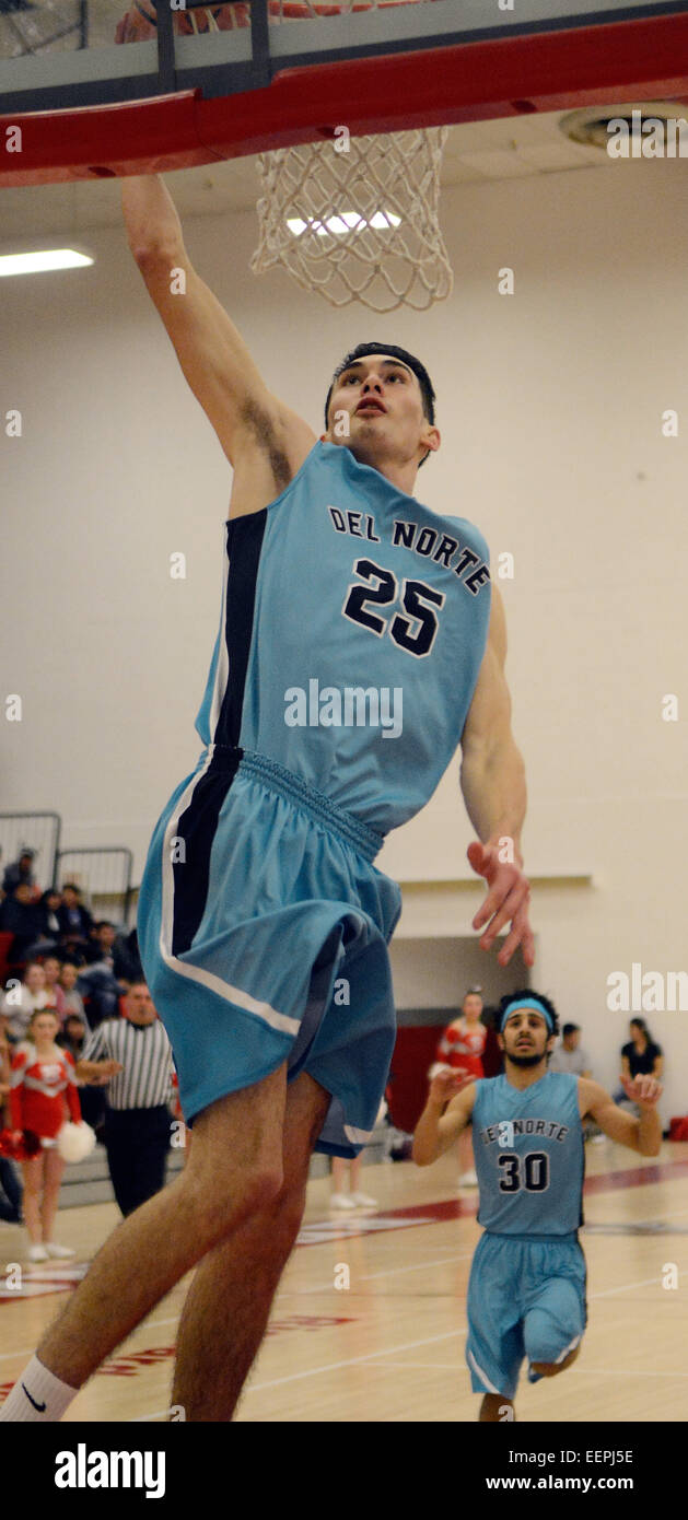 Usa. 20th Jan, 2015. SPORTS -- Del Norte's Daniel Delgado 25, tdunks ...