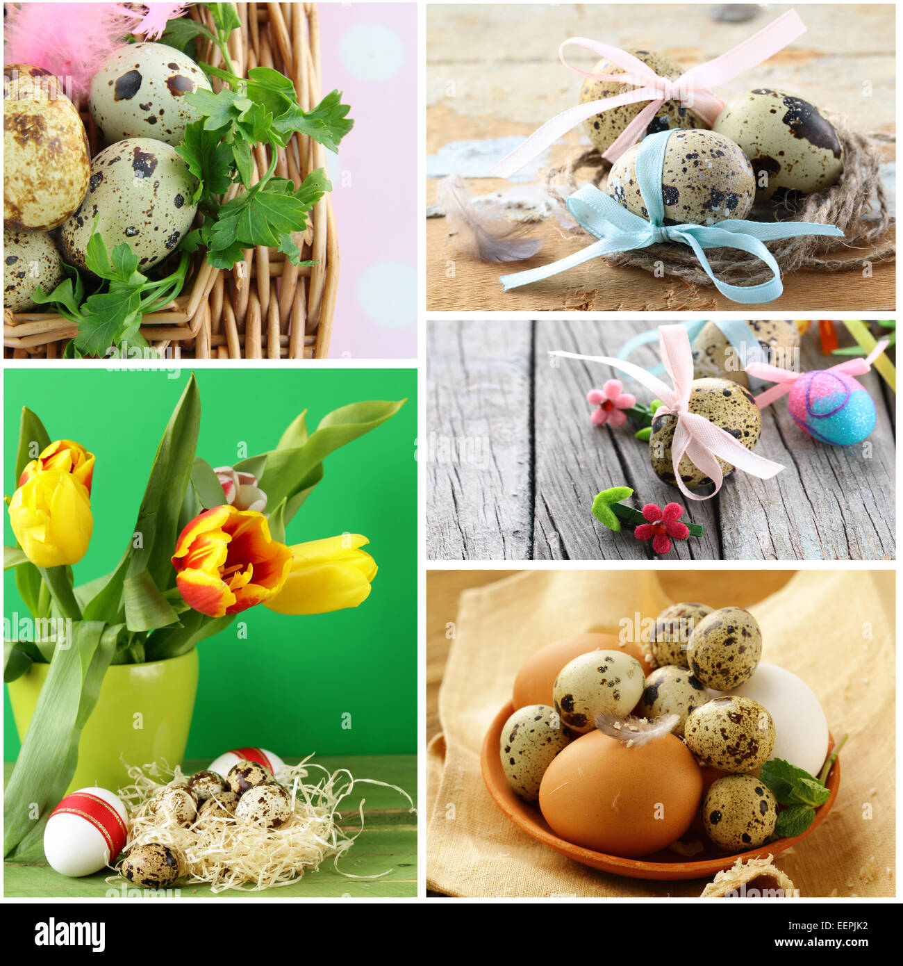 collage Easter symbols - colored eggs, flowers and decorations Stock ...