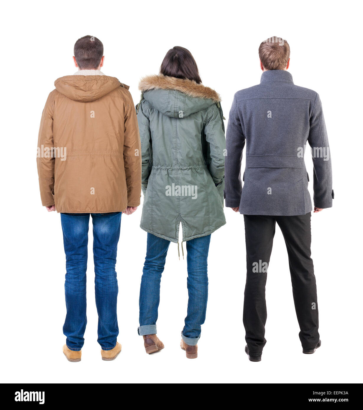 Back view group of people in jacket. Rear view team people collection ...