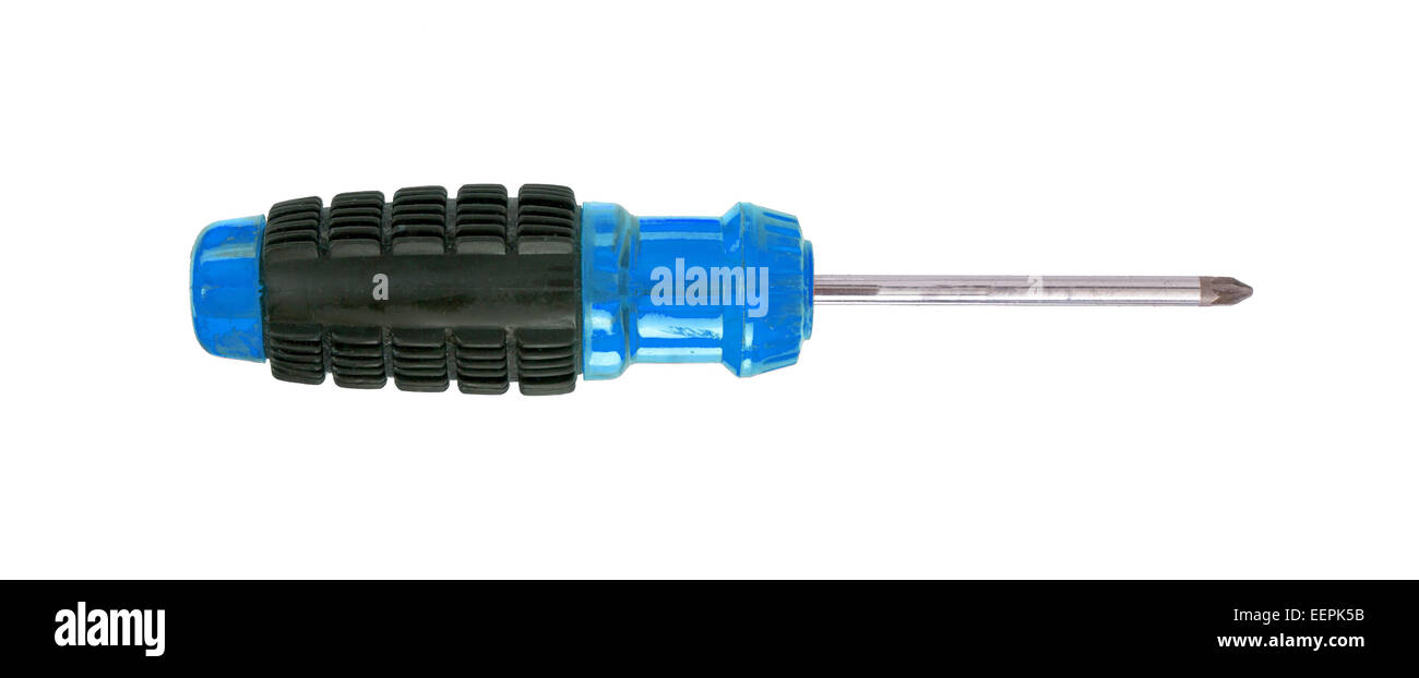 Modern screwdriver isolated on a white background, blue Stock Photo - Alamy