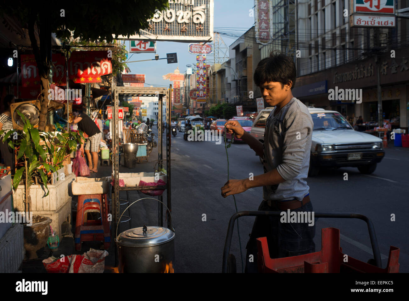 Thanon Yaowarat road at night in central Chinatown district of Bangkok Thailand. Yaowarat and ...