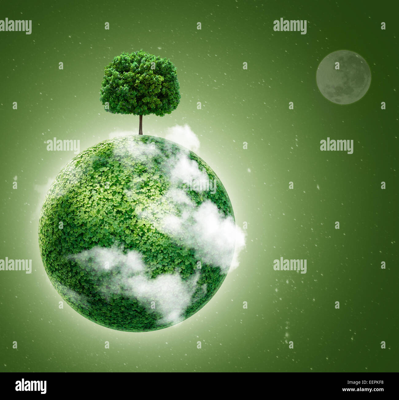 Green planet. Ecology concept. Green planet earth with a tree on ...