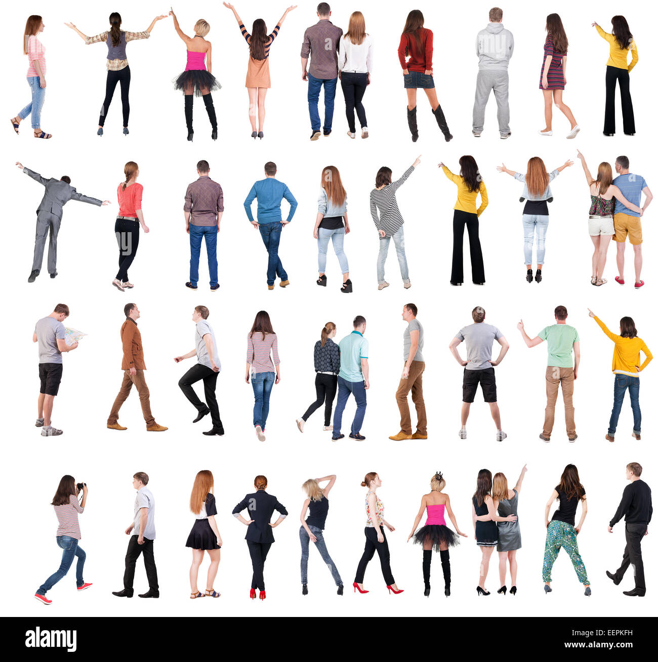 Collection " Back view people ". Rear view people set. backside view of ...