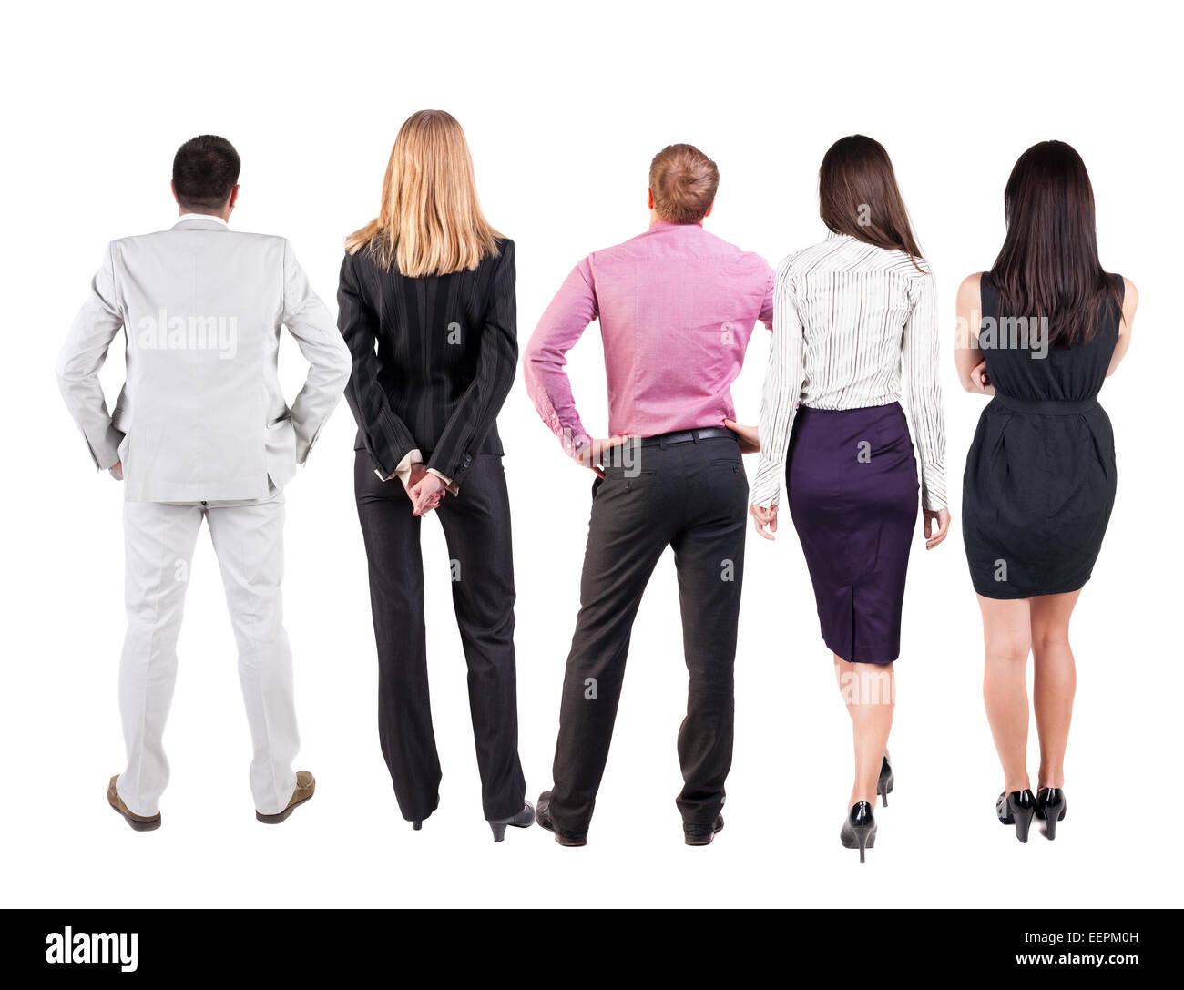 Back view of business team looks at wall. Teamwork business people ...