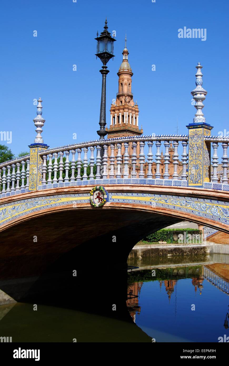Canal and footbridge in the Plaza de Espana, Seville, Seville Province ...
