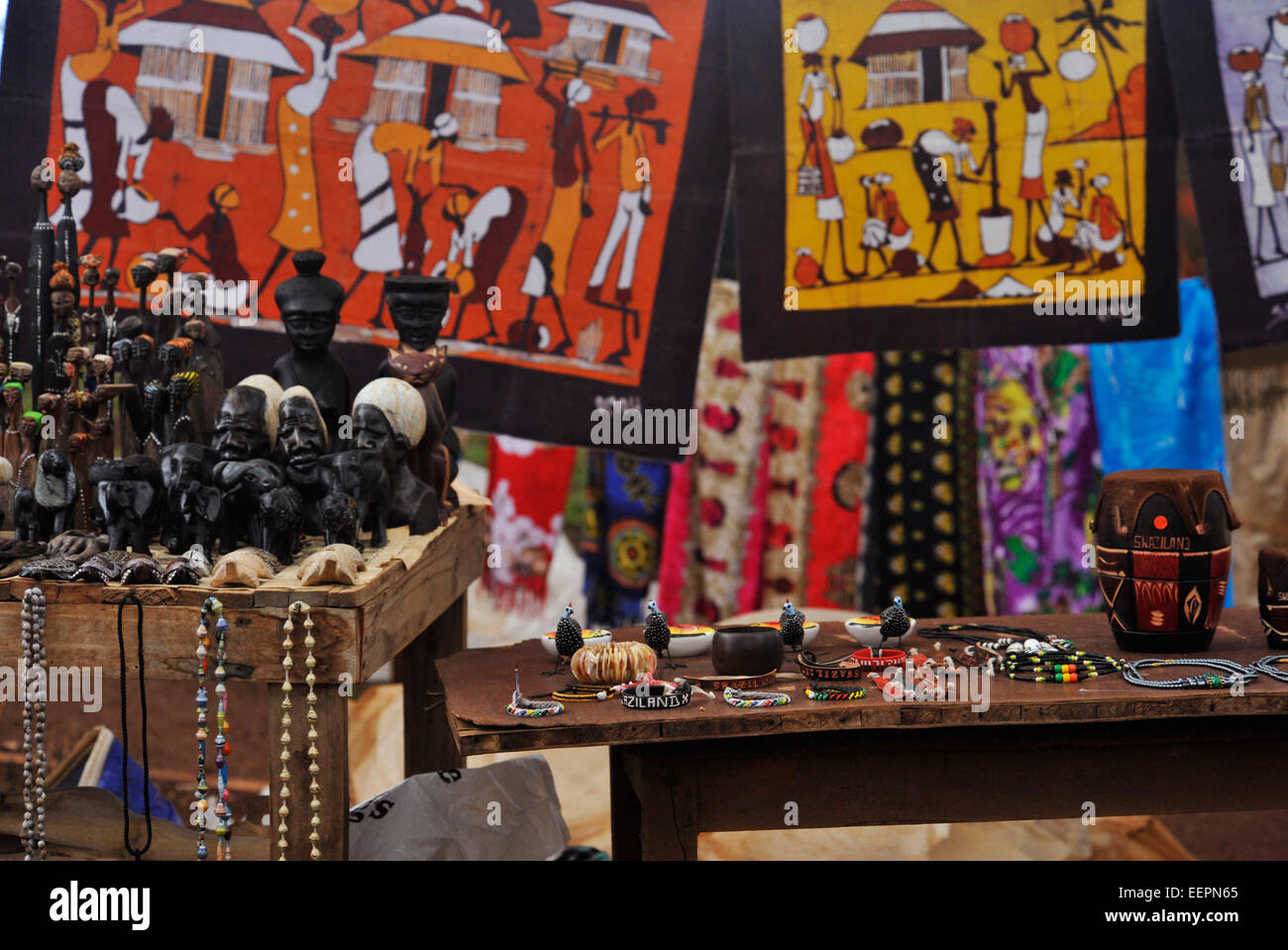 Malkerns, Swaziland, collection of souvenirs for sale to tourists at ...