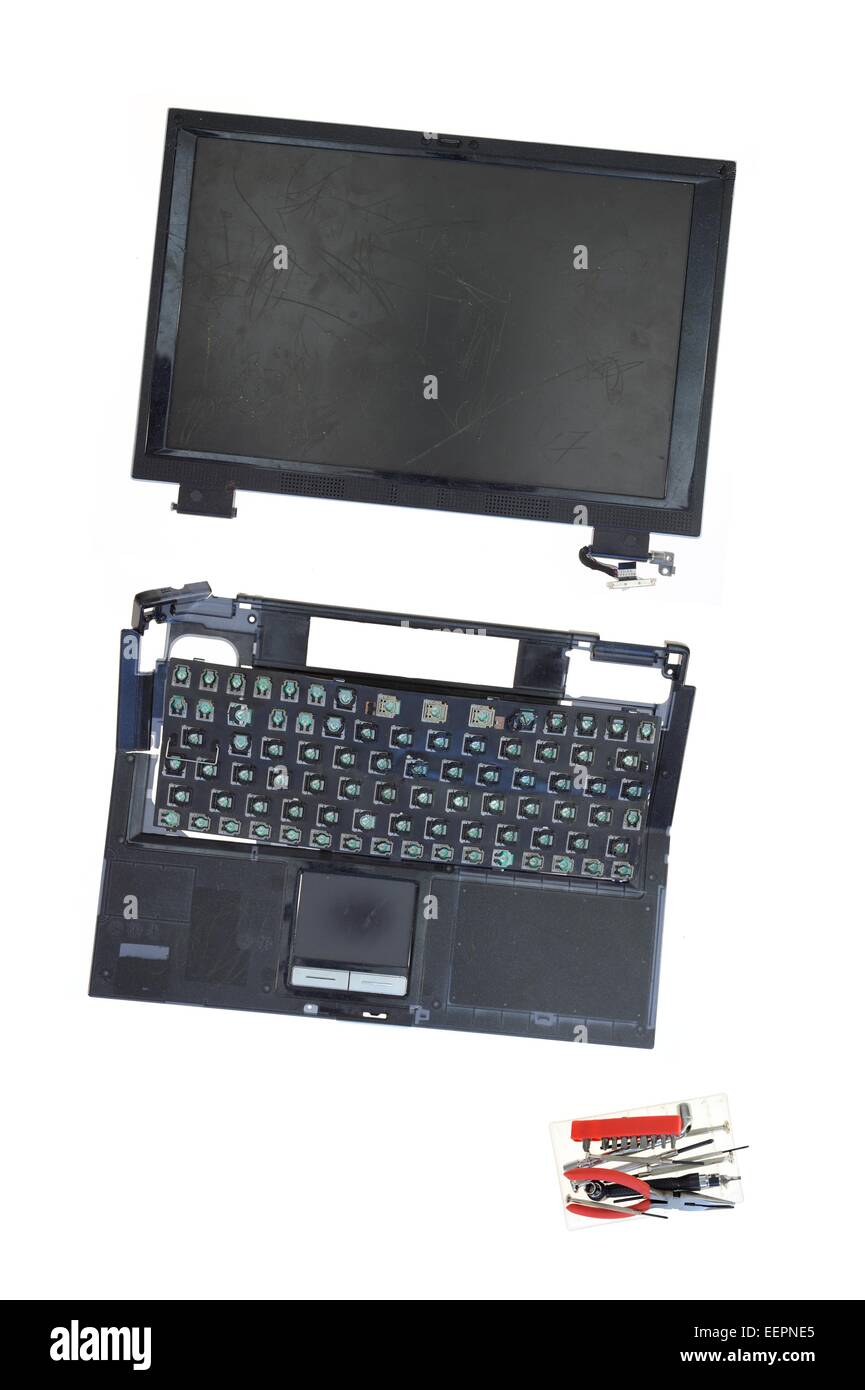 A close up shot of a damaged laptop Stock Photo - Alamy