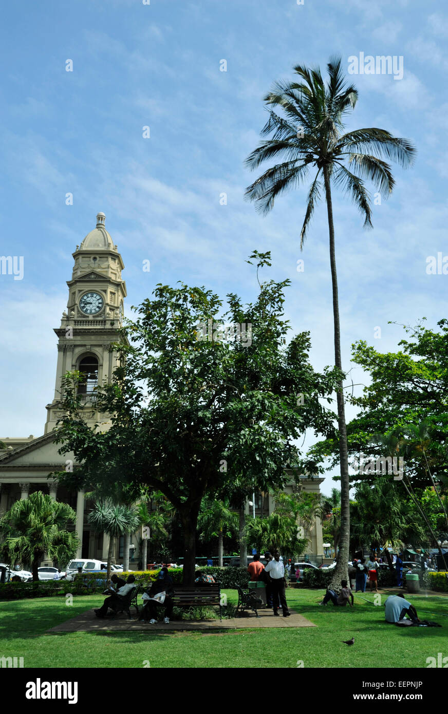 People relaxing in Francis Farewell Chief Albert Ntuli square park, in ...