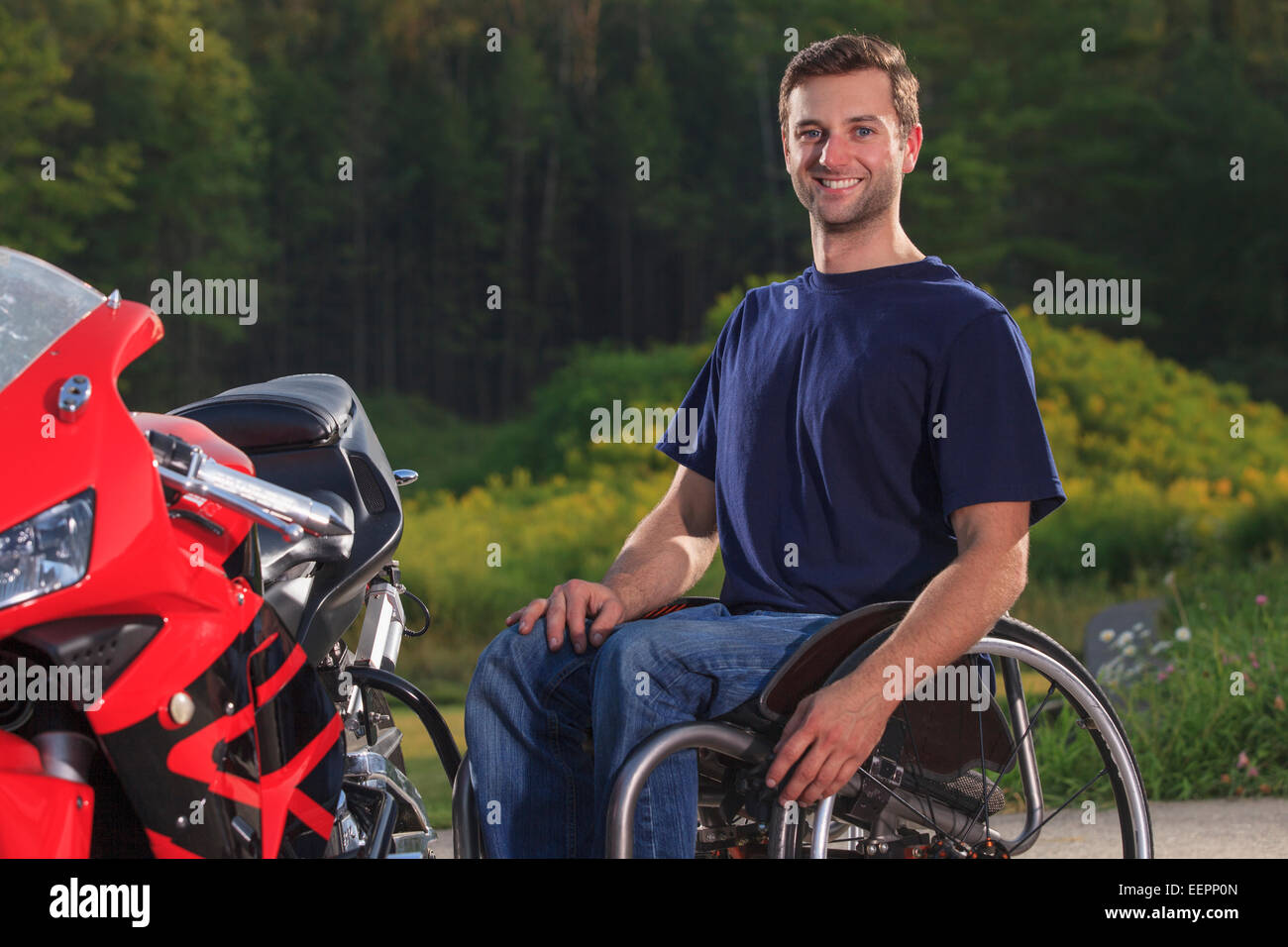 Man with spinal cord injury with his custom adaptive motorcycle Stock ...