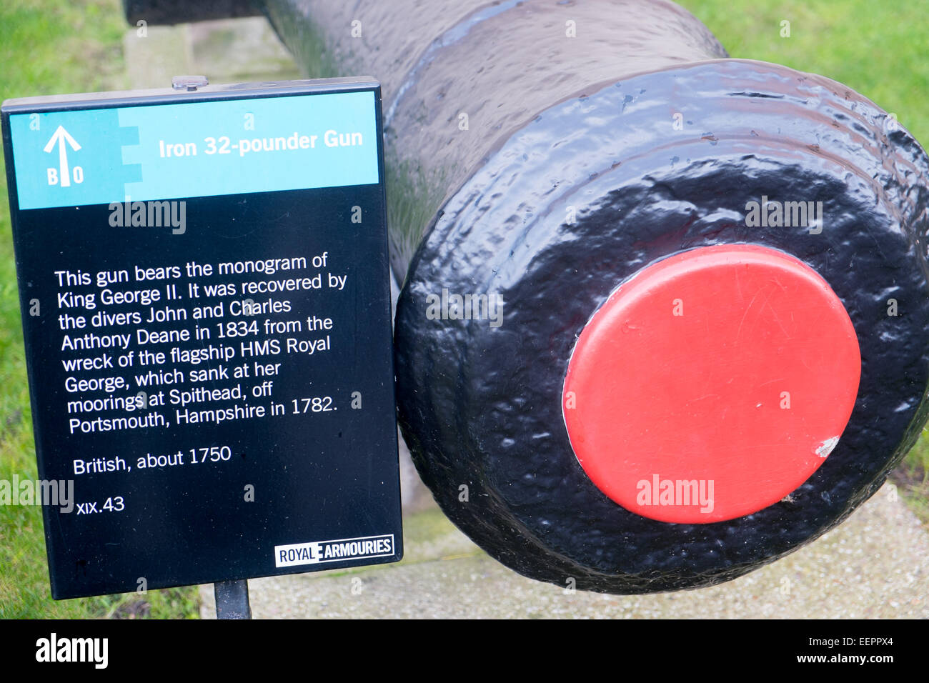 iron 32 pounder gun bearing the monogram of king george the second ...